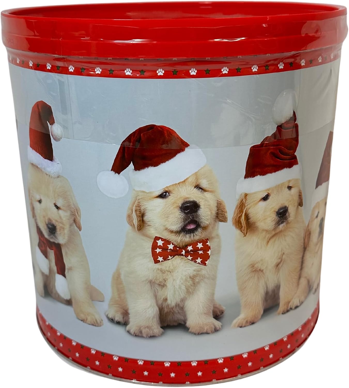 Amazon.com: Christmas Popcorn Tin with Adorable Puppies in Santa Hats ...