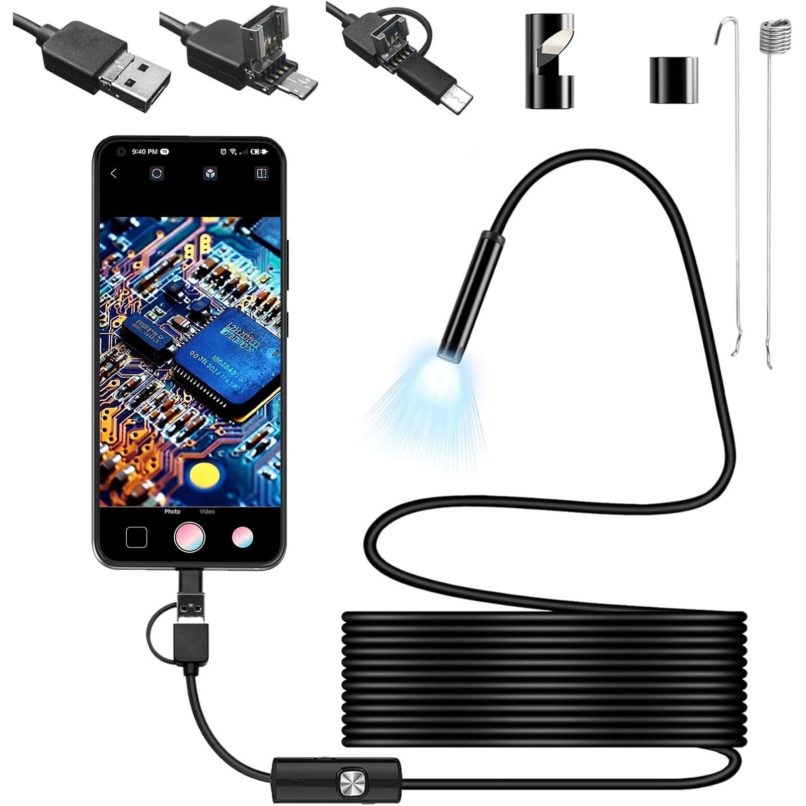Endoscope Snake Inspection Camera, HD Borescope Camera with LED Lights ...