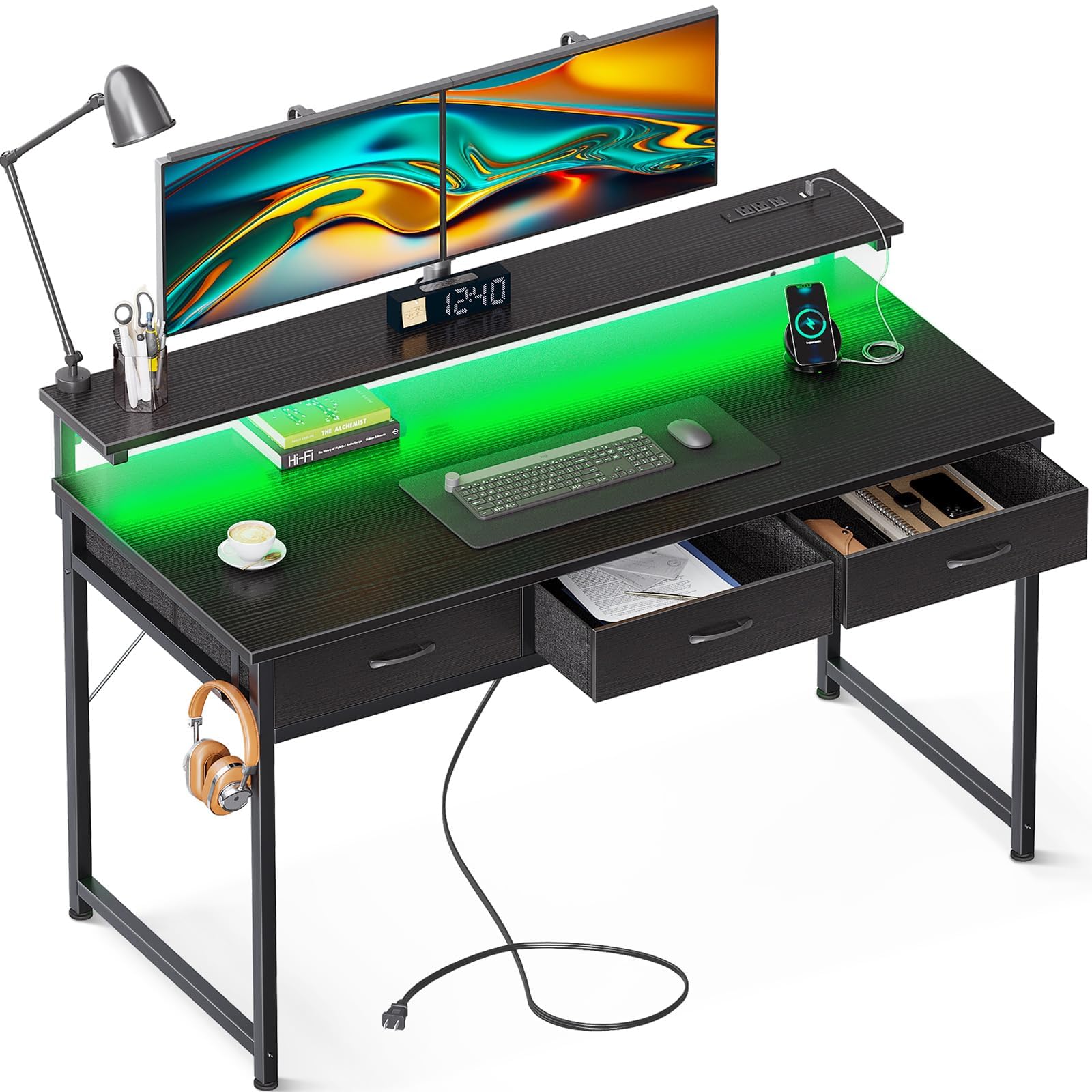 Amazon.com: ODK 54 Inch Computer Desk with 3 Drawers and USB Power ...