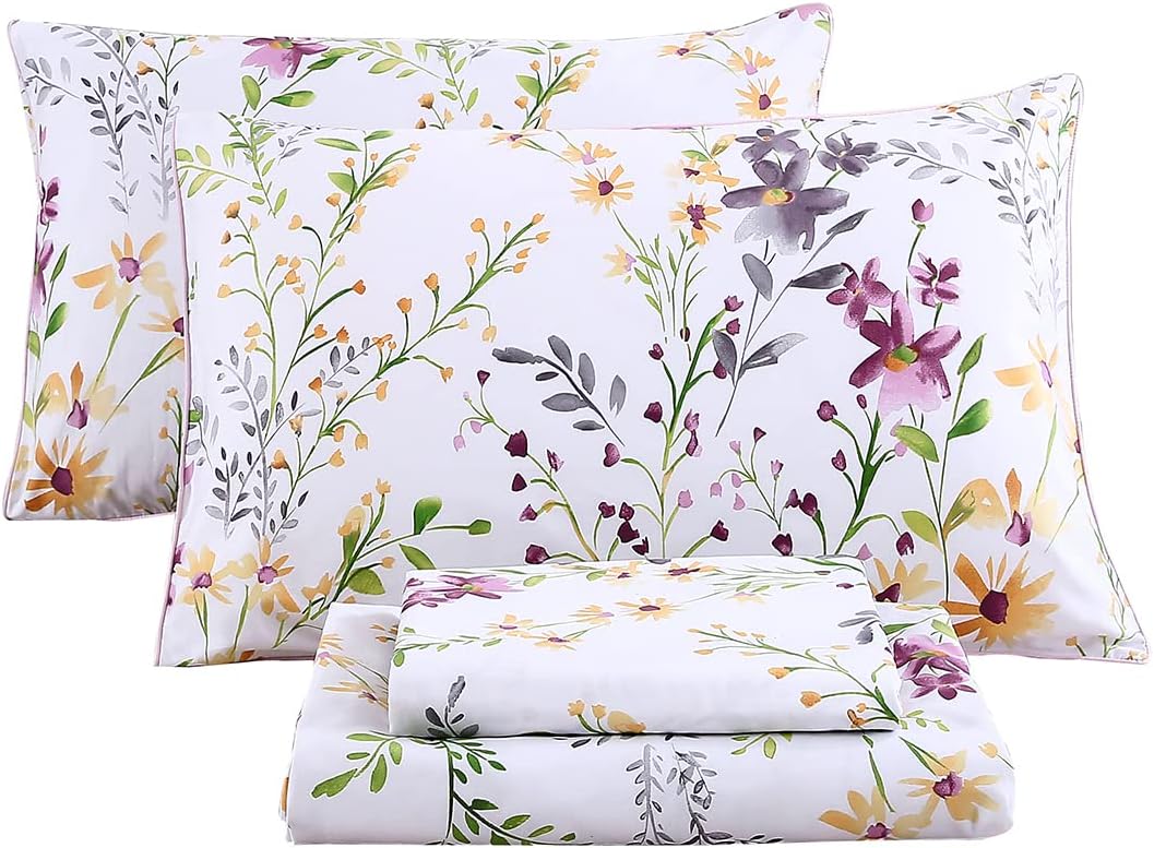 Amazon.com: URBONUR Garden Floral Sheets Set 4-Pieces Egyptian Cotton ...