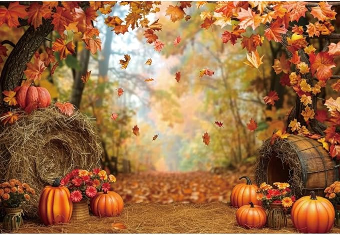 Amazon.com : DASHAN 7x5ft Fall Photo Backdrop Maple Leaves and Pumpkin ...