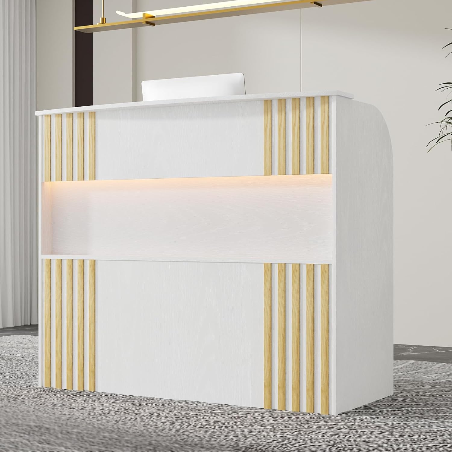 Amazon.com: VOWNER Modern Reception Desk with Storage Drawers, 39.4" H ...