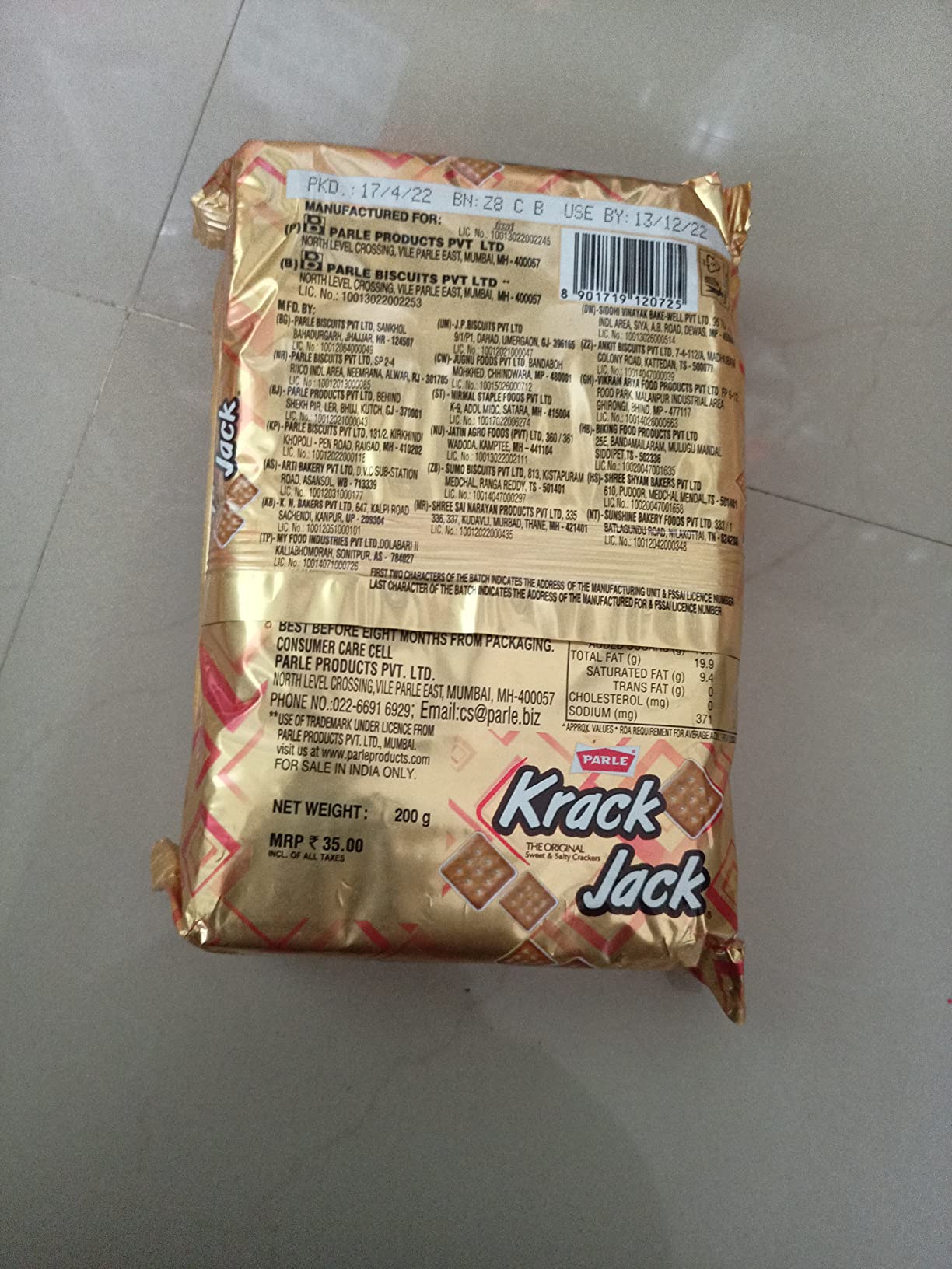 Parle Krackjack The Original Sweet & Salty Crackers 700G /800G (Weight ...