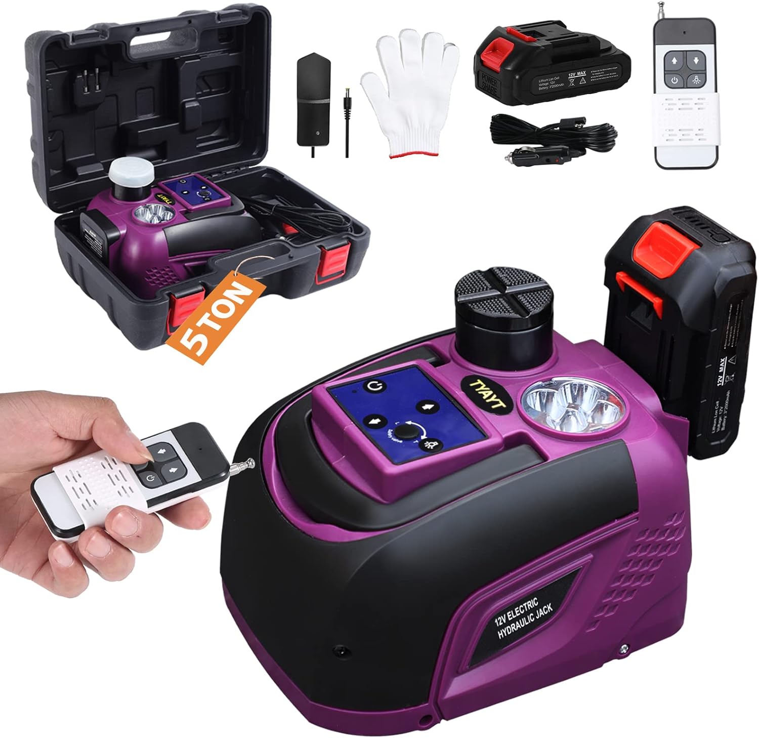 Amazon.com: Car Jack TYAYT 5 Ton Cordless Electric Hydraulic Jack ...