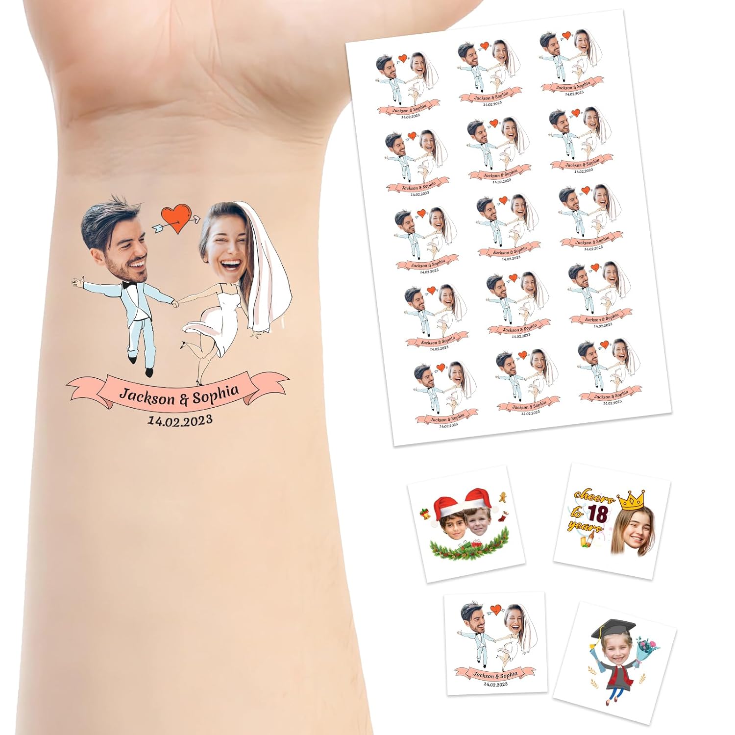 Amazon.com : Custom Temporary Tattoo for Adults Women Men with Photo ...