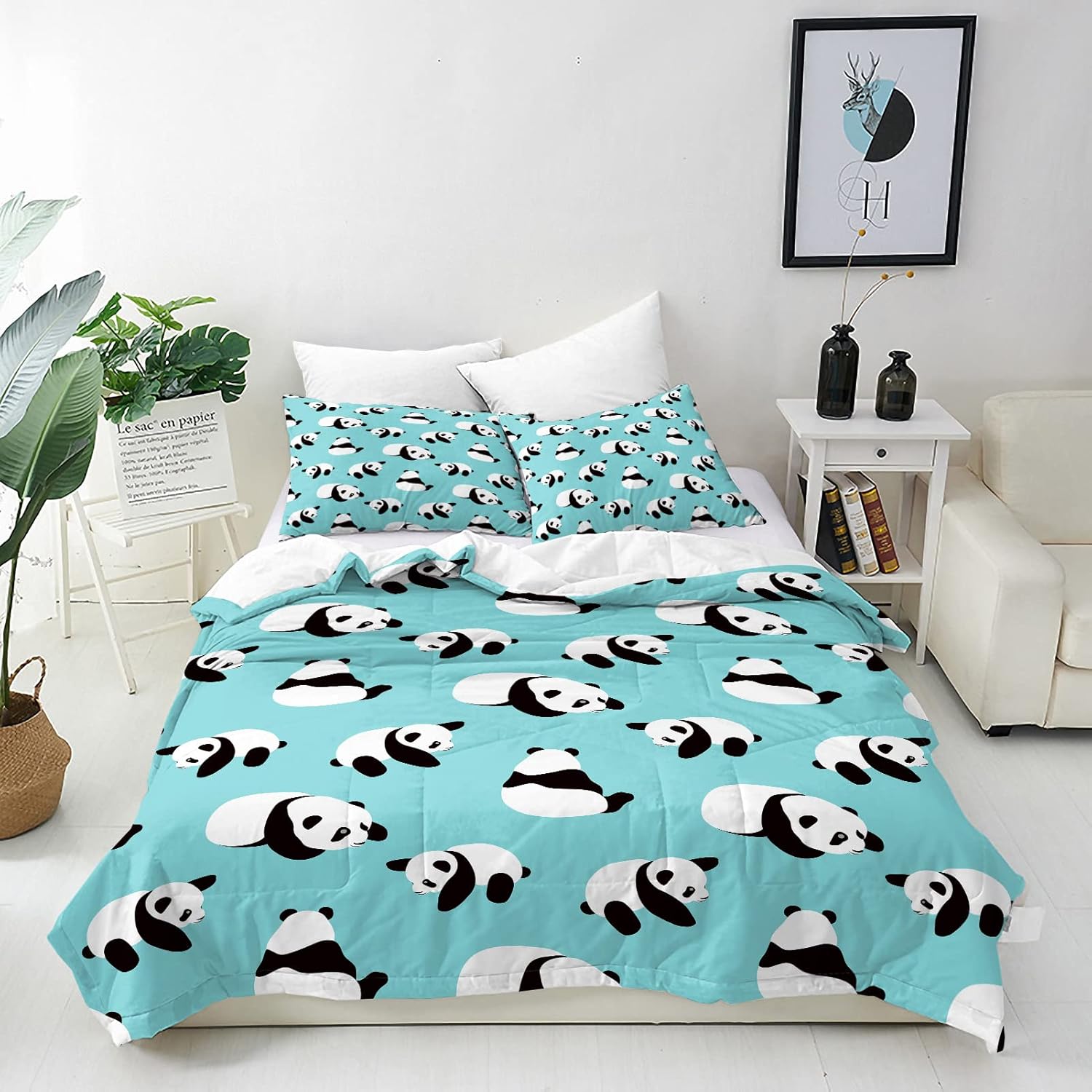 ANHOPE Panda Duvet Cover Set Soft Lightweight 3Pcs Bedding Set with 2 ...
