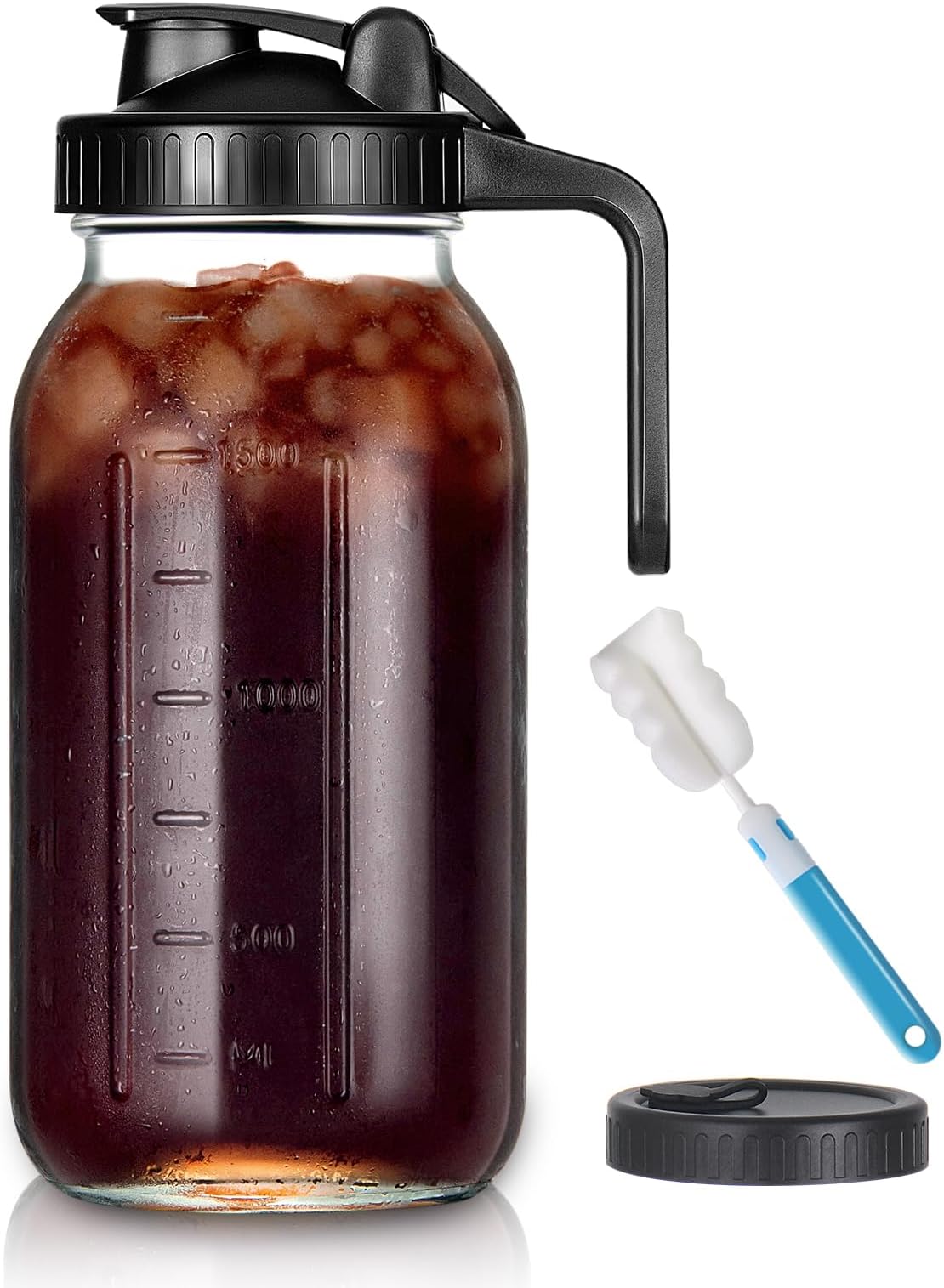 Amazon.com: YEBODA 64oz Glass Pitcher with Lid, 2 Quart Mason Jar ...