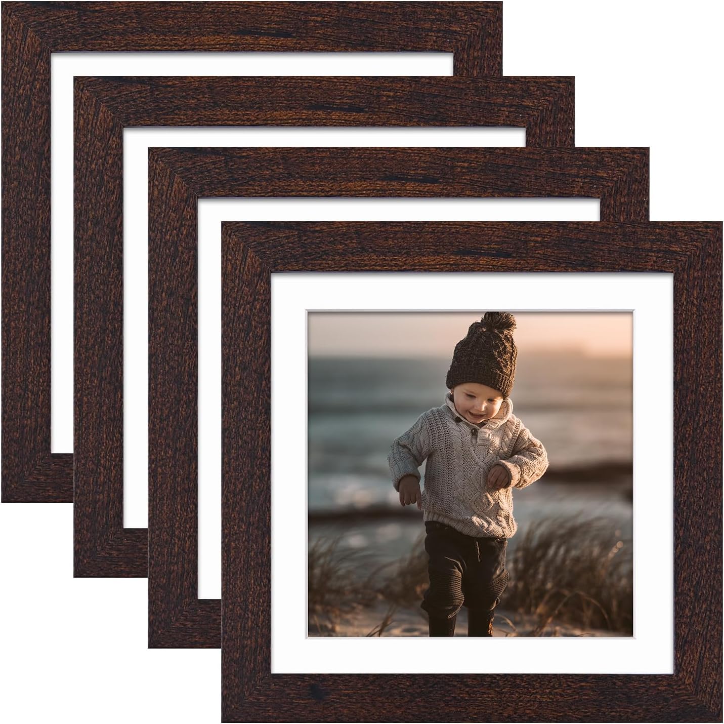 Amazon.com - KINLINK 5x5 Picture Frame Brown Set of 4, Wooden Square ...