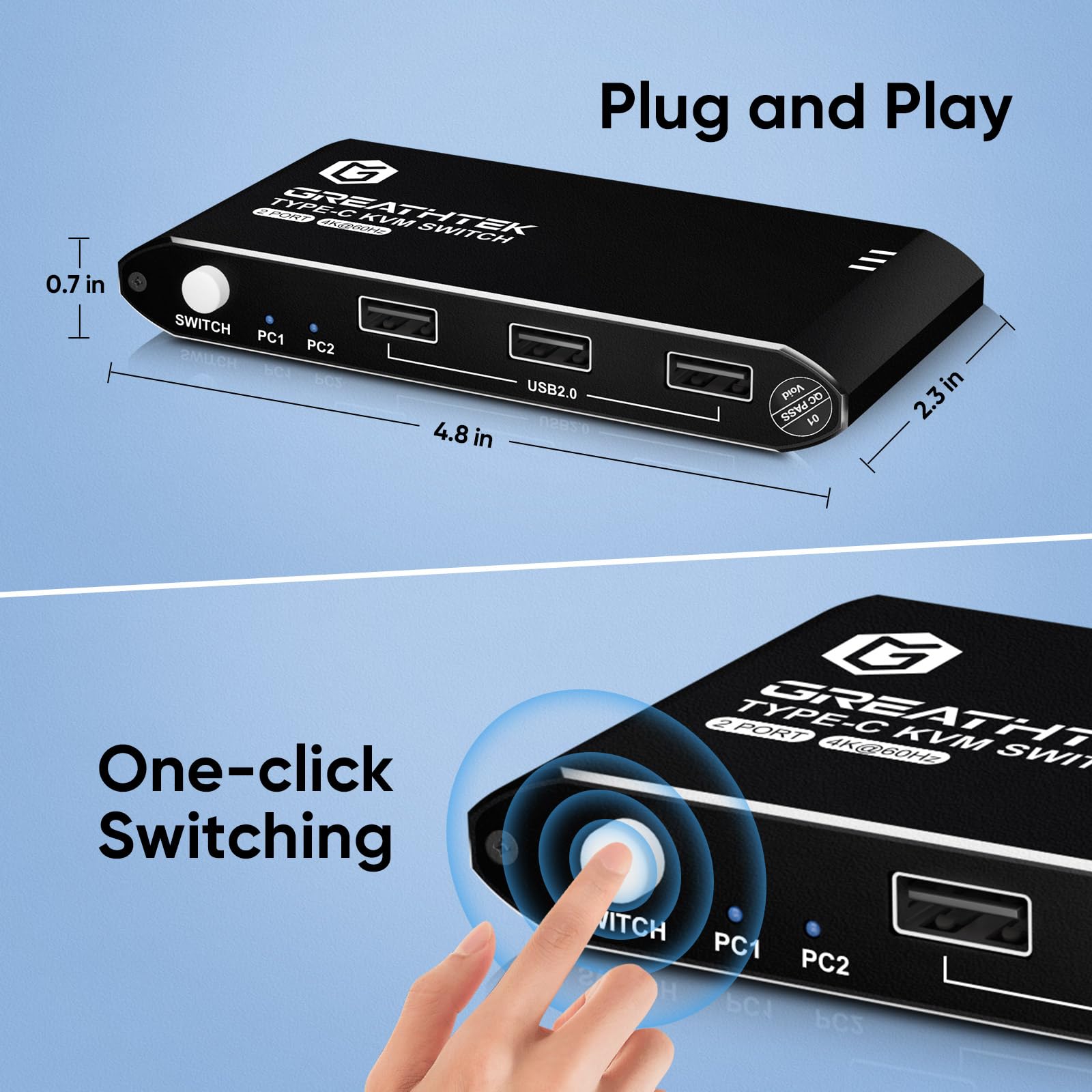 Snapklik.com : USB C KVM Switch Two Computers One Monitor,2 Port Type-C ...