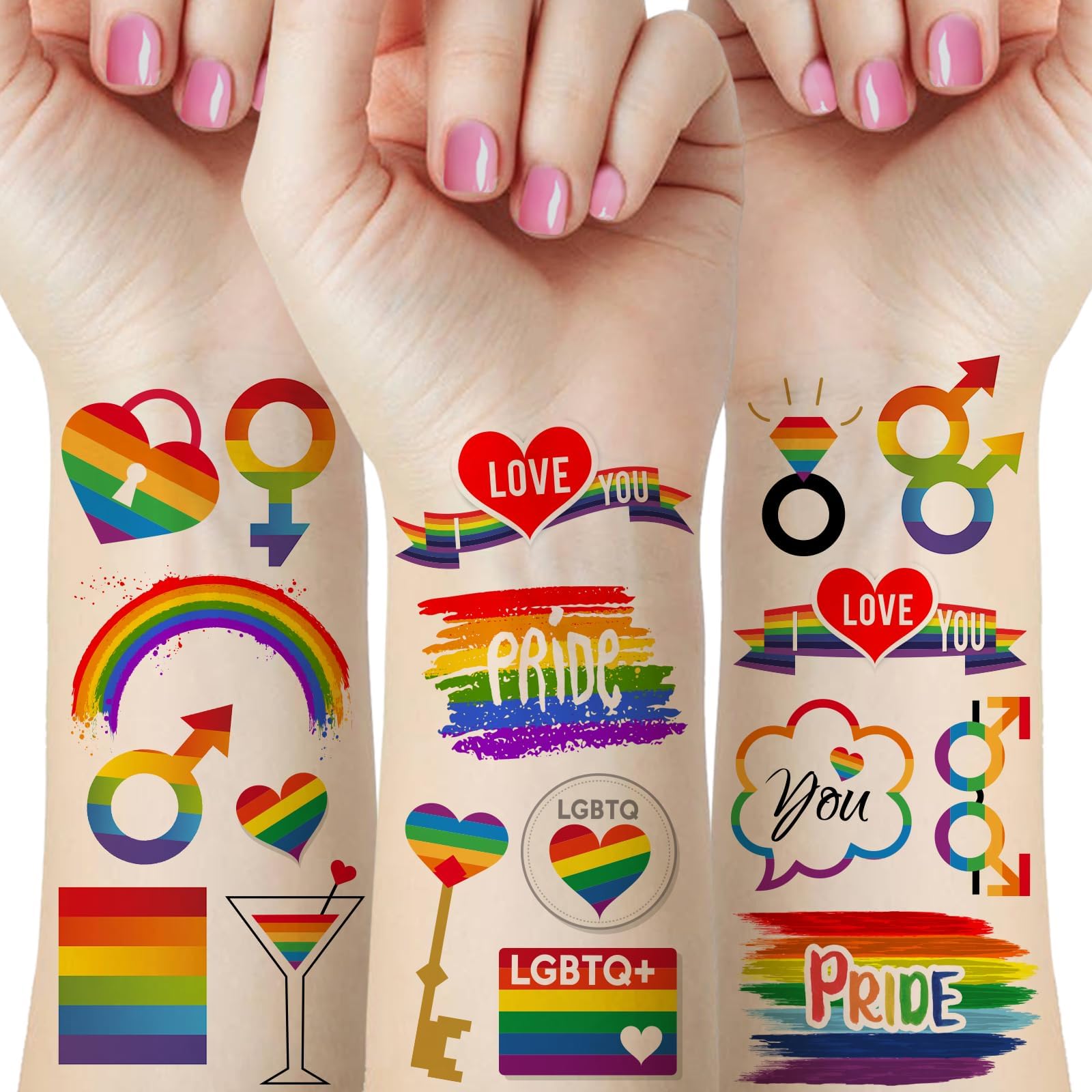 Amazon.com : 54 Pcs Pride Day Temporary Tattoos, LGBTQ+ Rainbow Love ...