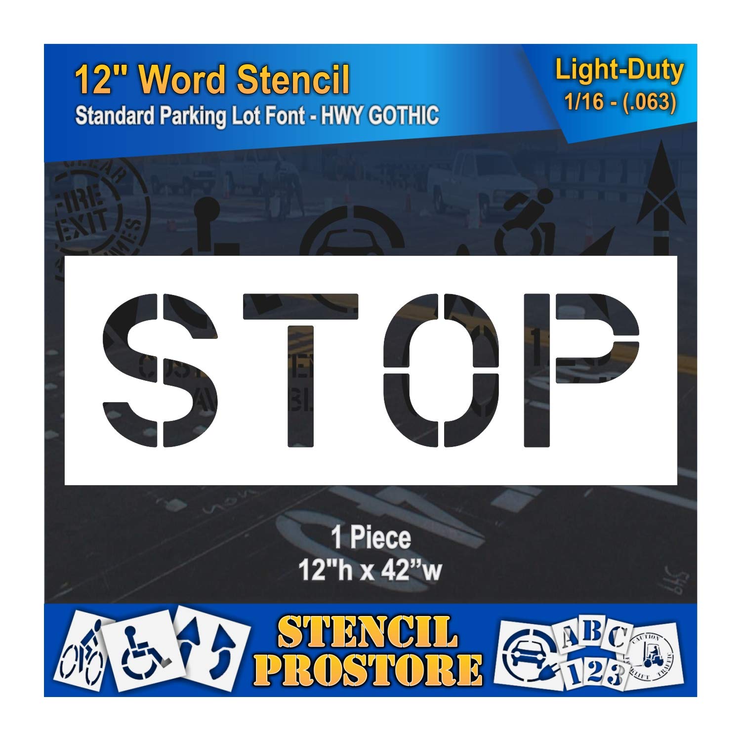 Snapklik.com : Pavement Marking Stencils - 12 Inch Stop Stencil - 12" X 42" X 1/16
