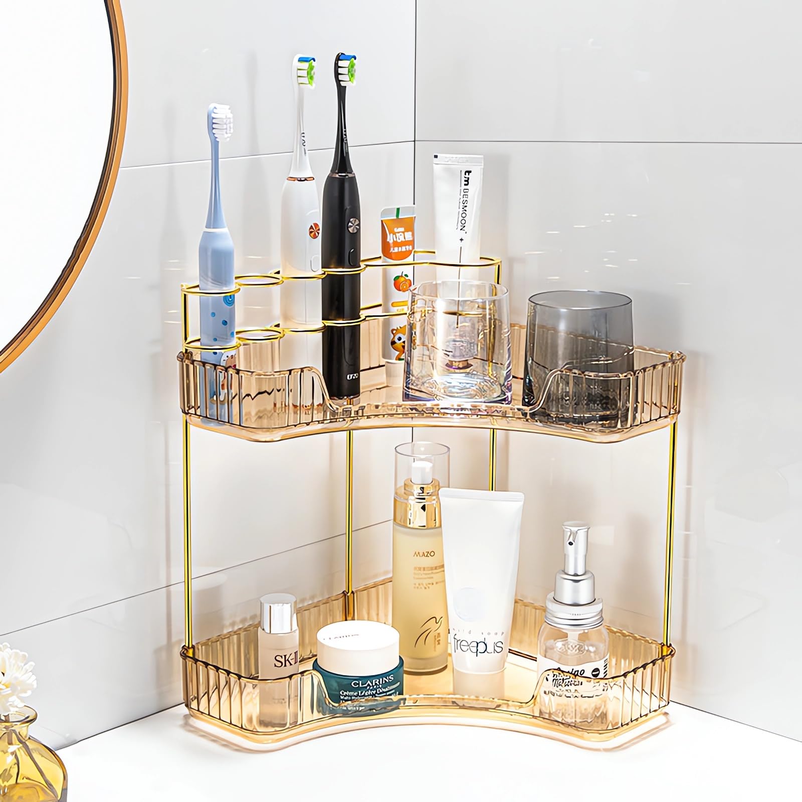 Amazon.com: Ghtlves 2-Tier Corner Bathroom Counter Organizer, Gold ...