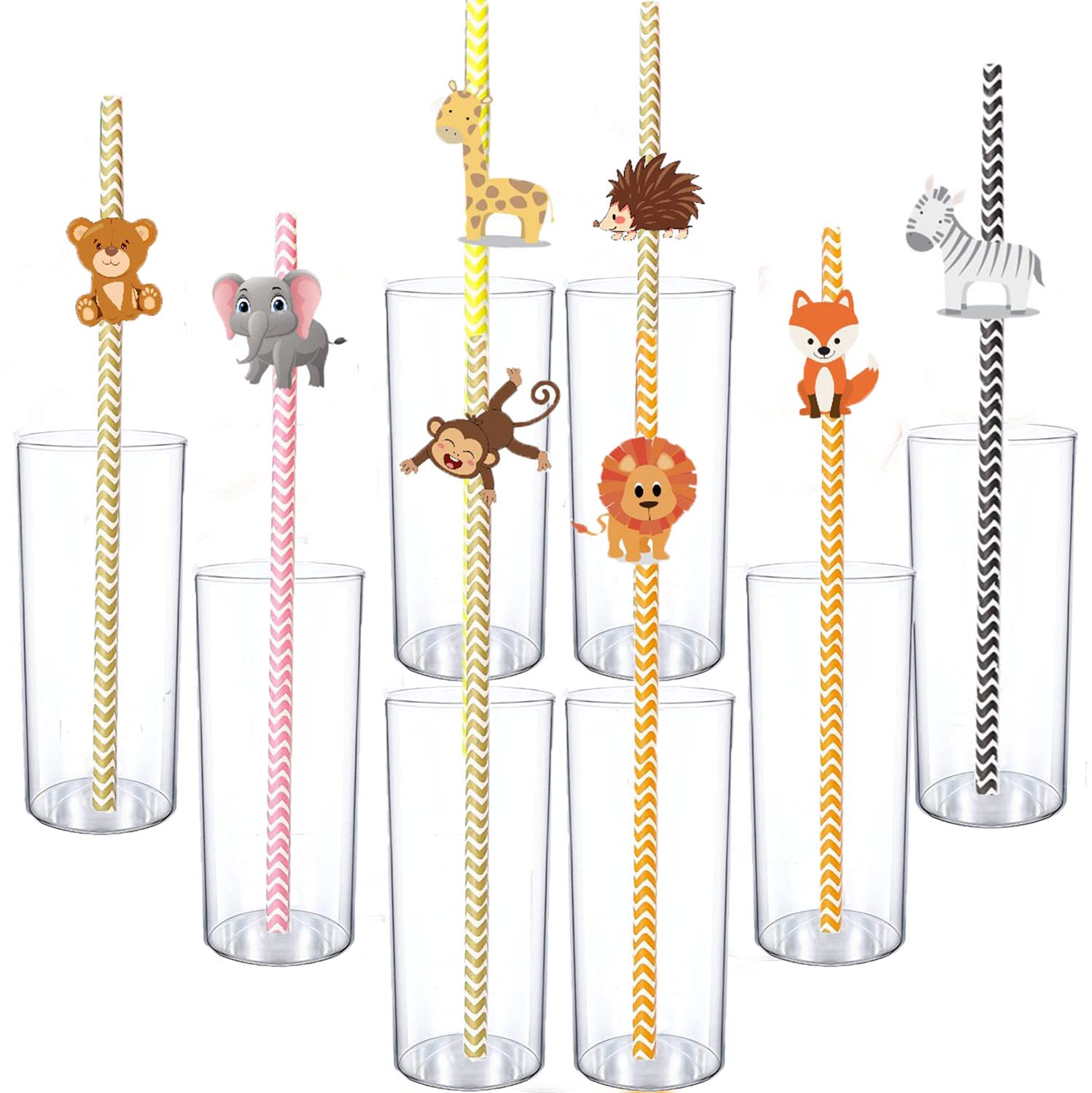 Striped Paper Drinking Straws, Jungle Animal Paper Party Straws For ...