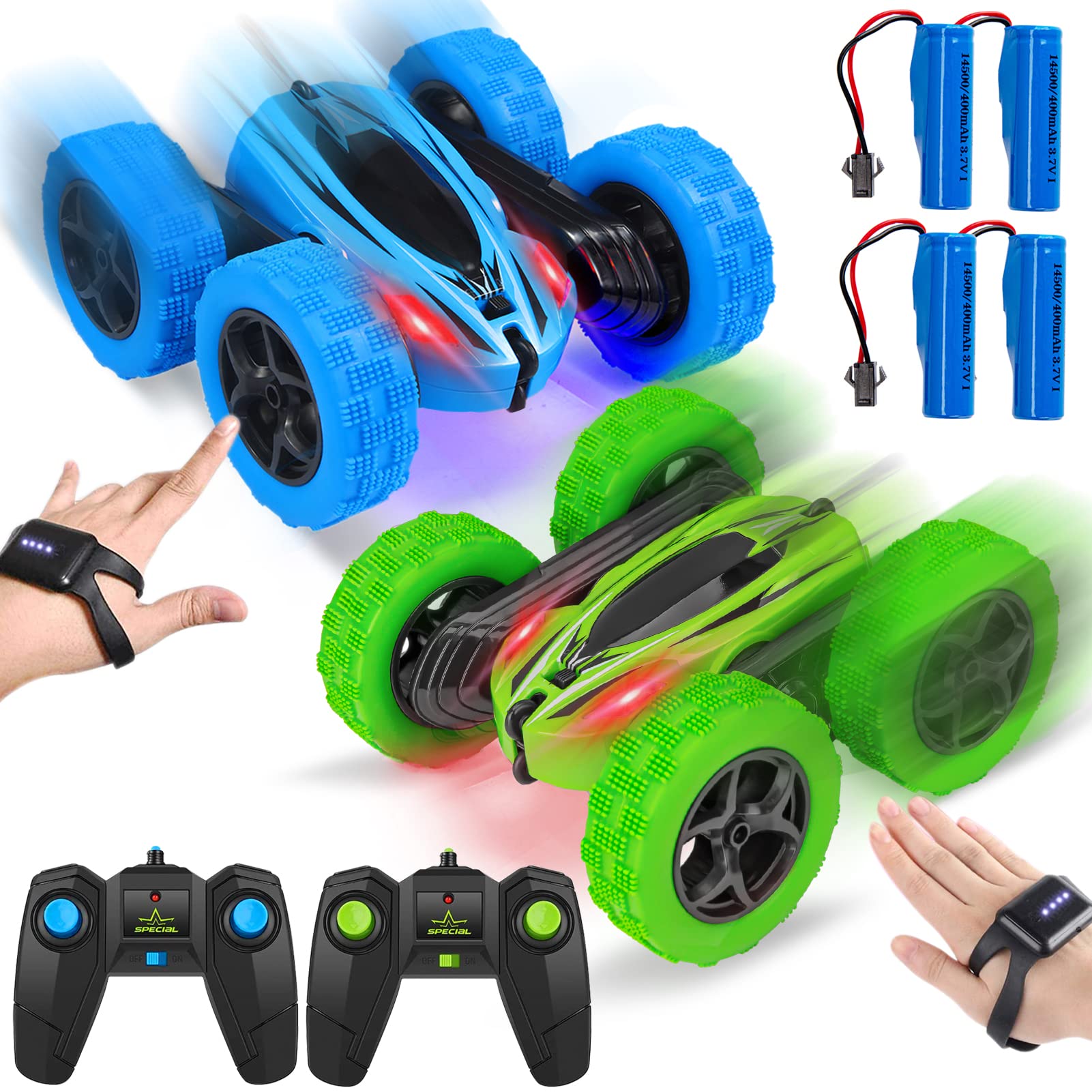Amazon.com: 2 Pack RC Stunt Car with Gesture Sensor - 4WD Double Sided ...