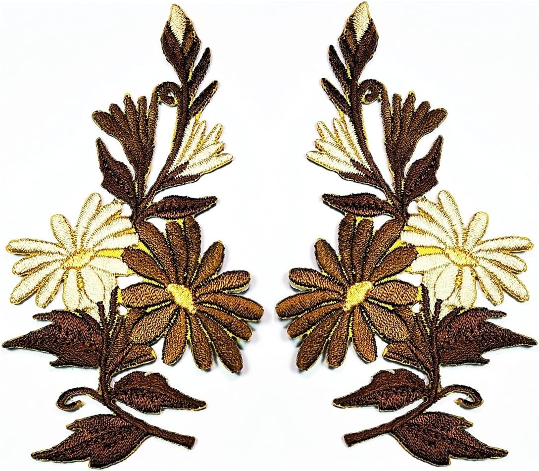 Amazon.com: HHO Pair Brown Sun Flower Patches Applique Embroidered Iron ...