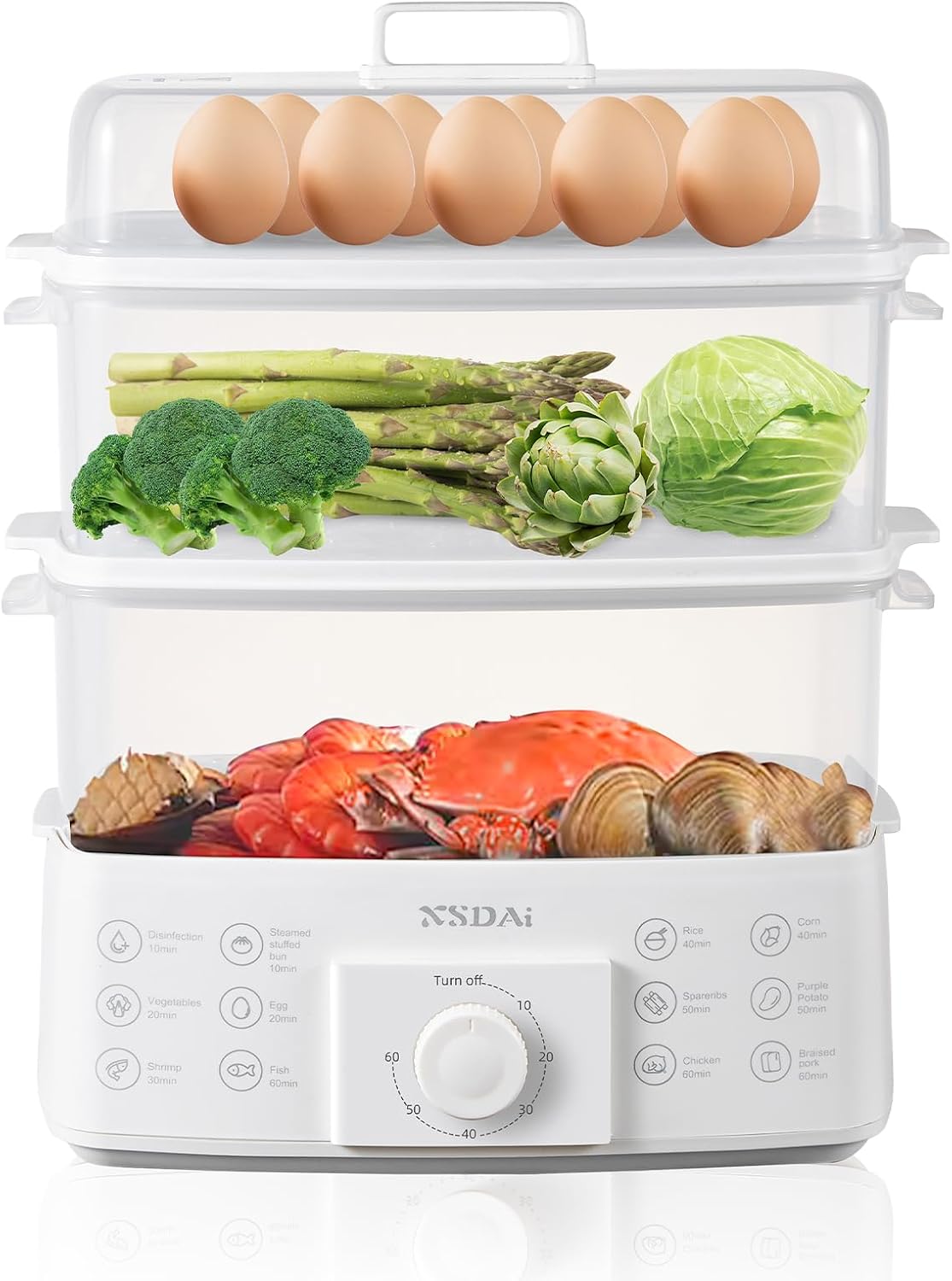 Amazon.com: Electric Food Steamer for Cooking, Three Tier Vegetable ...