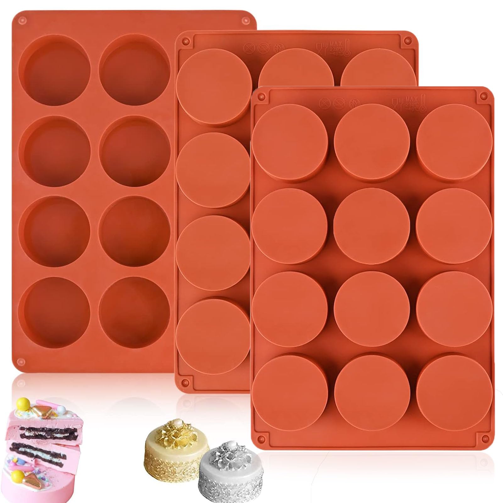 Nenkarn 3Pcs Round Silicone Moulds, Silicone Cake Chocolate Mold, Mini ...