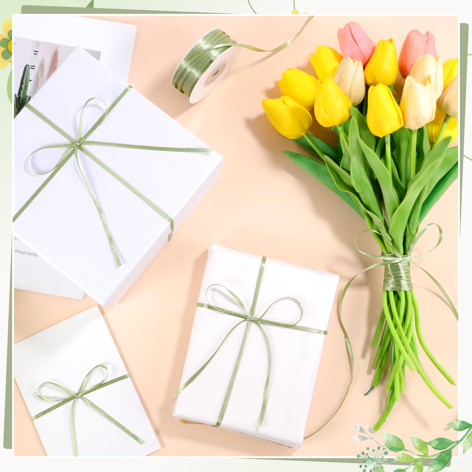 Snapklik.com : Woric 2 Rolls/200 Yards Sage Green Ribbon 1/8 Inch ...