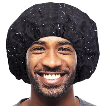 Amazon.com : Shower Cap for Men Black Bath Cap, Reversible Large ...