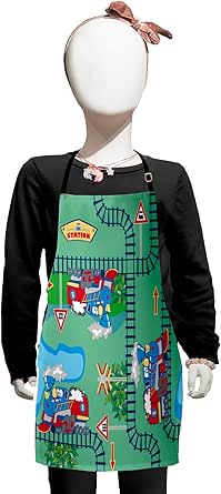 Amazon.com: Lunarable Train Apron, Cartoon Locomotives and Semaphores ...