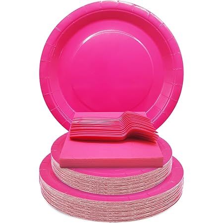 Amazon.com: Hot pink Party Supplies Set Include Hot Pink Paper Plates ...