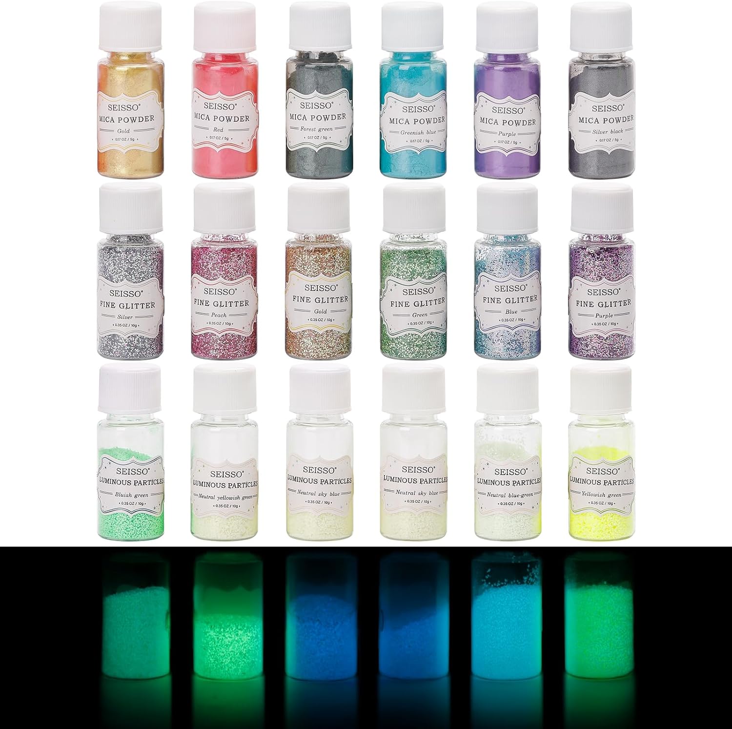 Amazon.com: SEISSO 18 Bottles Powder Set, 6 Pcs Mica Powder & 6 Pcs ...