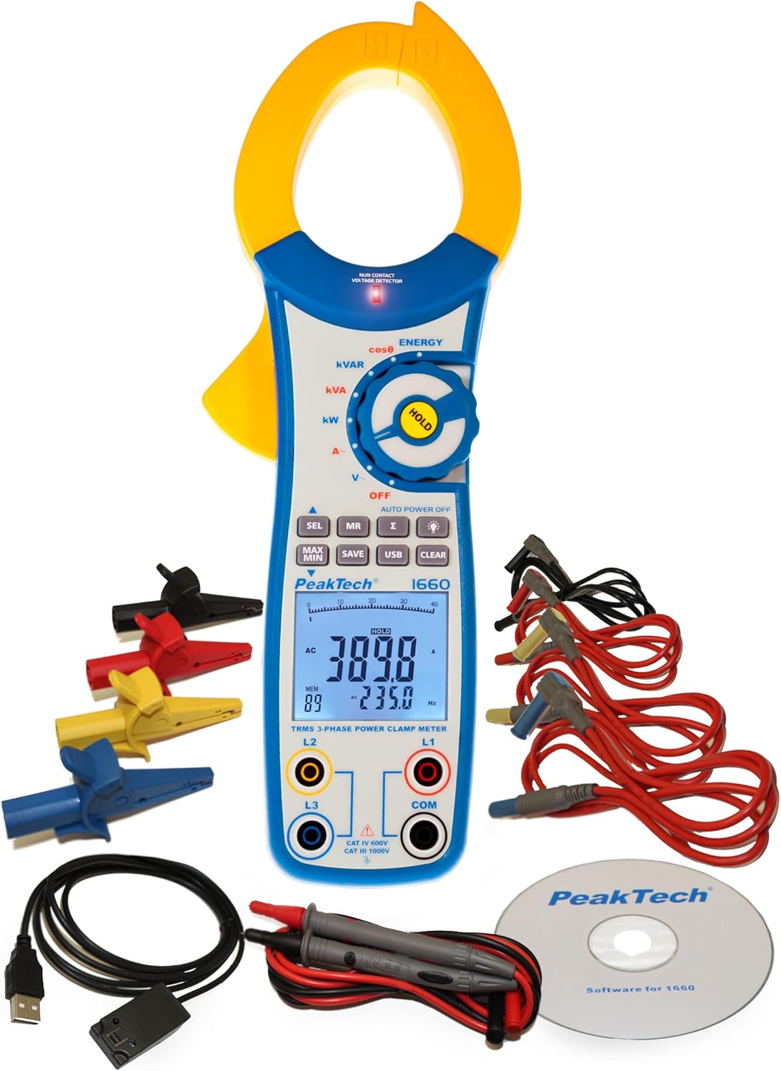 PeakTech 1660 - Digital Clamp Meter with USB, 4-Digit LCD Display ...