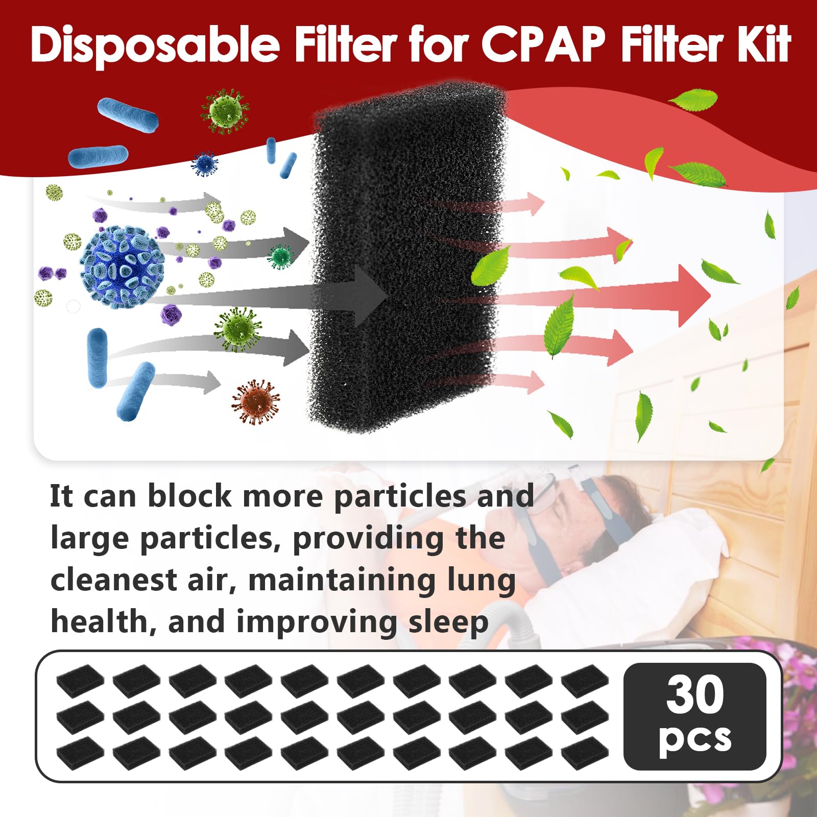 Snapklik.com : 30 Packs Disposable Filter For CPAP Filter Kit - Compatible