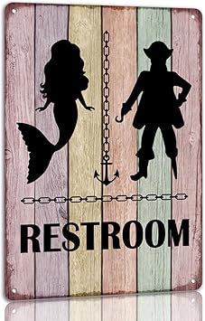 Amazon.com: Mermaid Pirate Restroom Tin Sign Pirate Themed Restroom ...