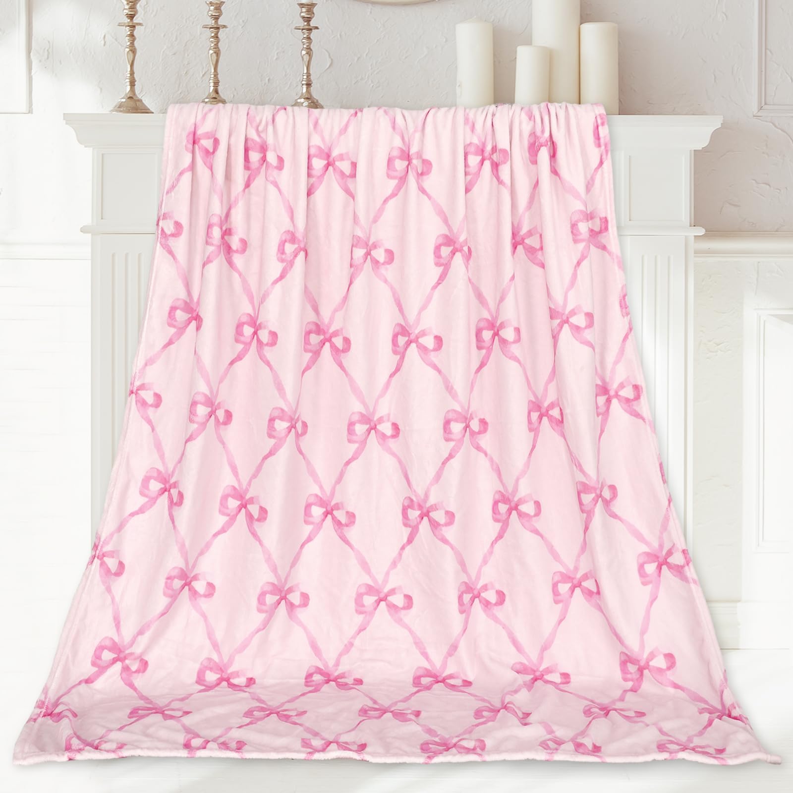 Amazon.com: Tingjoo Bow Blanket Double Sided Pink Bow Throw Blanket for ...