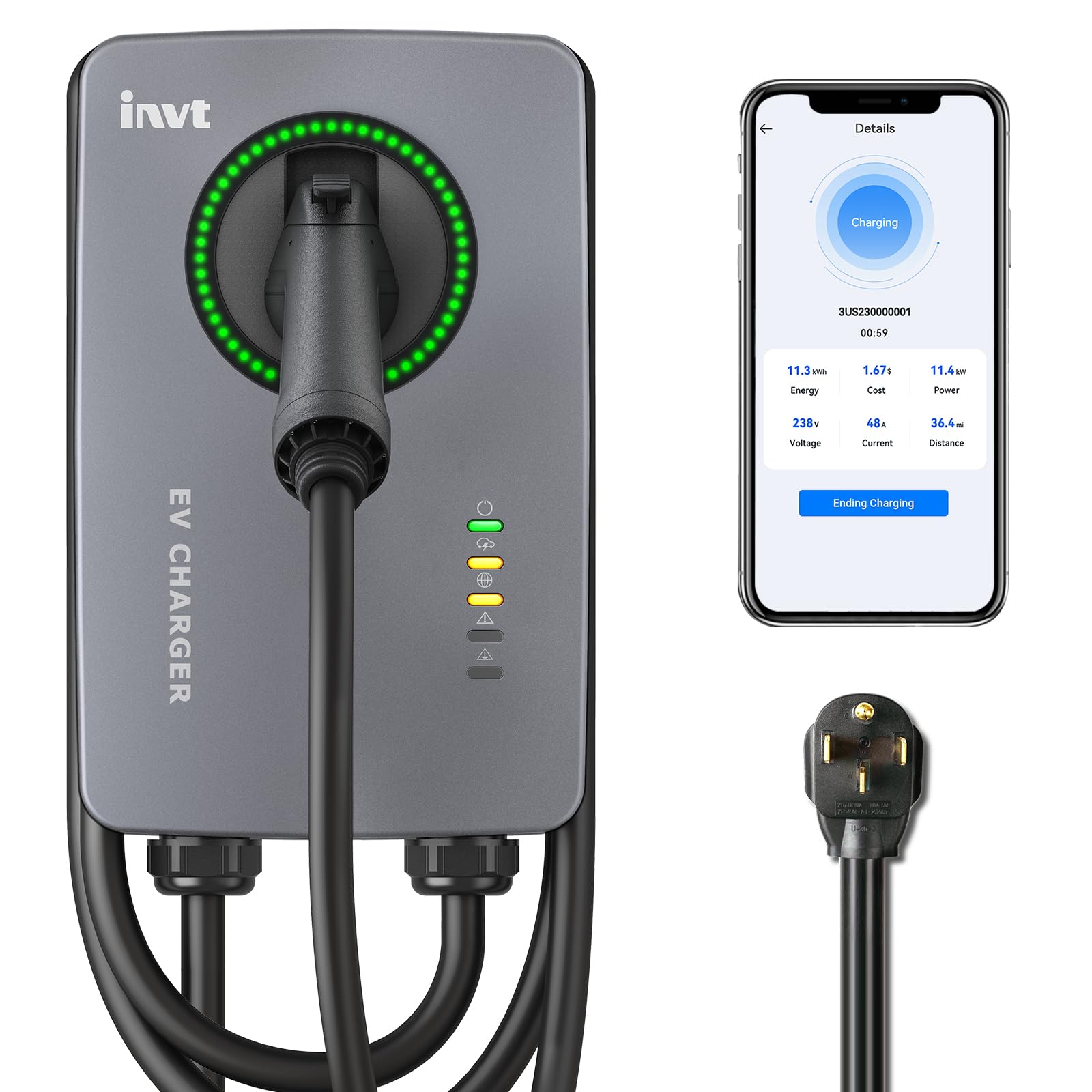 Amazon.com: invt Level 2 EV Charger - 40 Amp EV Charger Level 2, NEMA 14-50 EVSE J1772 Charger ...