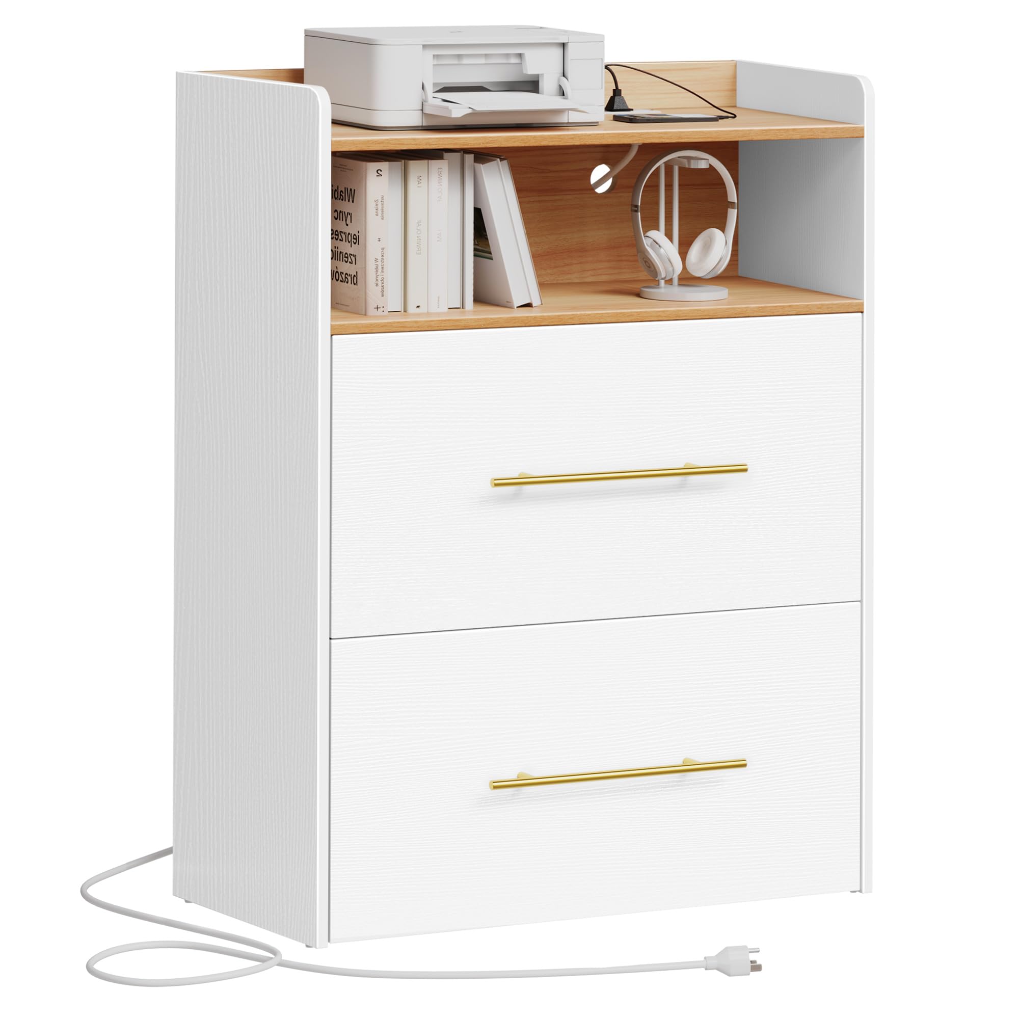 Amazon.com: DWVO 2 Drawer Lateral File Cabinet with Charging Station ...