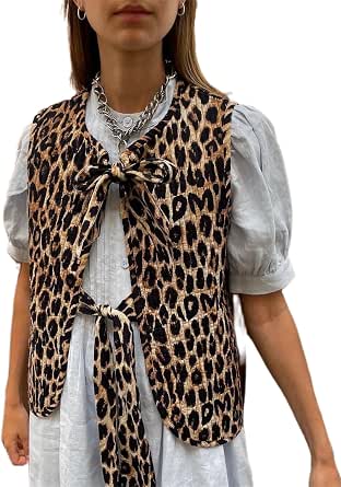 Sastianaen Women Y2k Leopard Print Vest Top Cheetah Print Tie Front ...