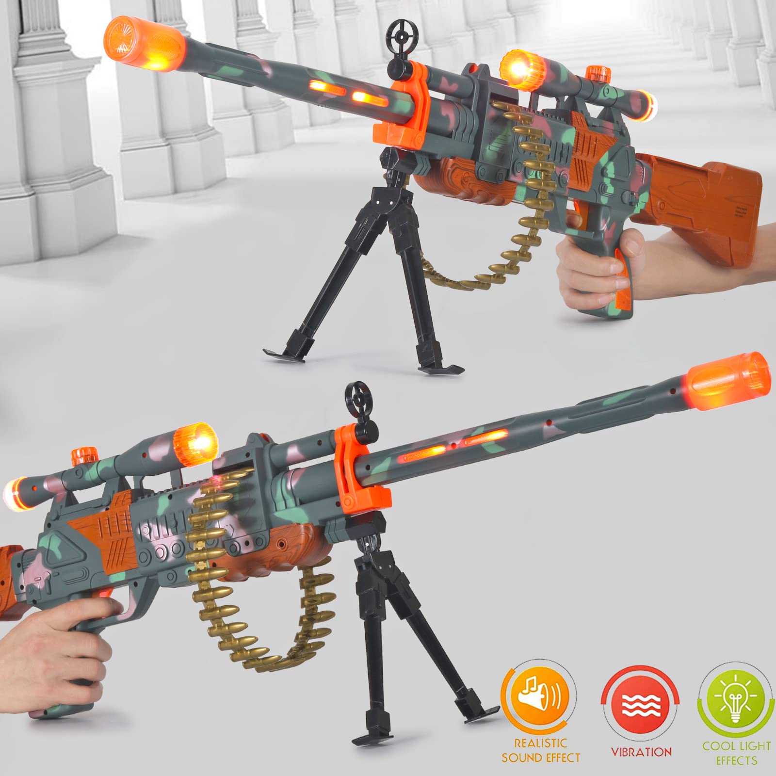 38" Sniper Rifle Electric Military Toy Machine Gun with LED Flashing ...