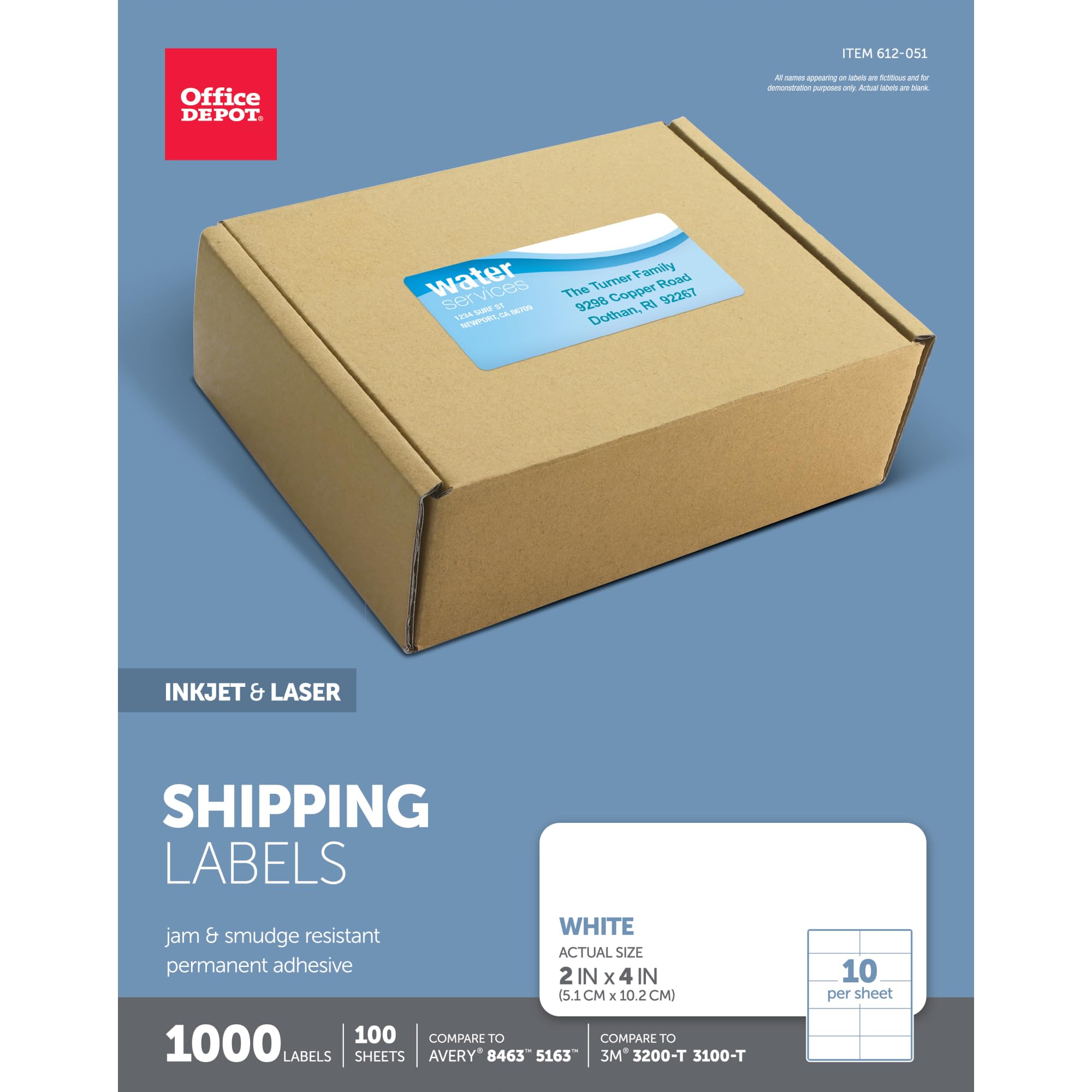 Amazon.com : Office Depot White Inkjet/Laser Shipping Labels, 2in. x ...