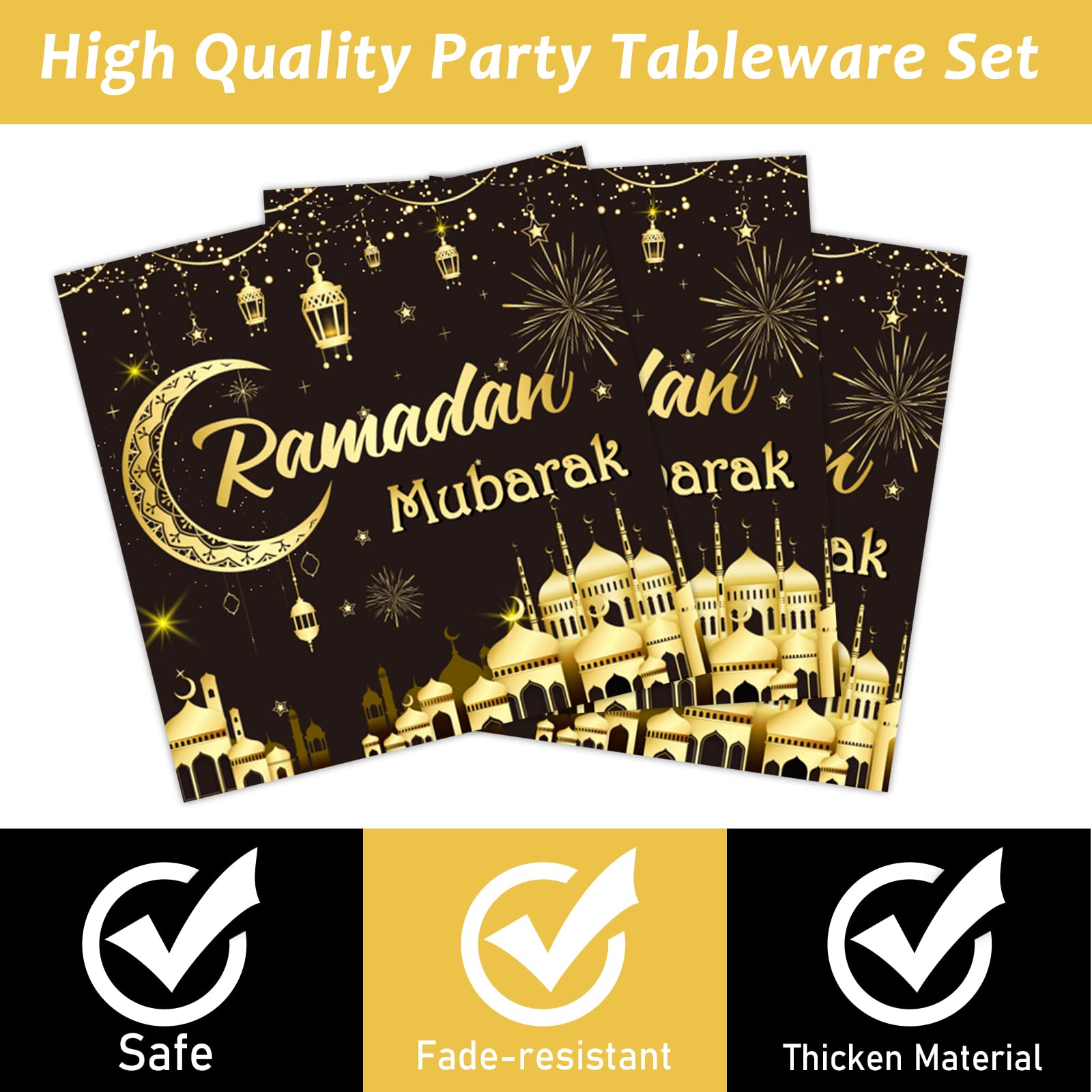 Snapklik.com : 98PCS Ramadan Mubarak Tableware And Tablecloth Eid ...