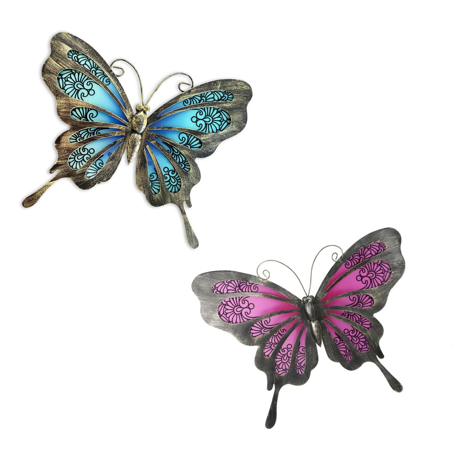 Snapklik.com : Metal Butterfly Wall Decor,2Pack 12" Glass Butterfly ...
