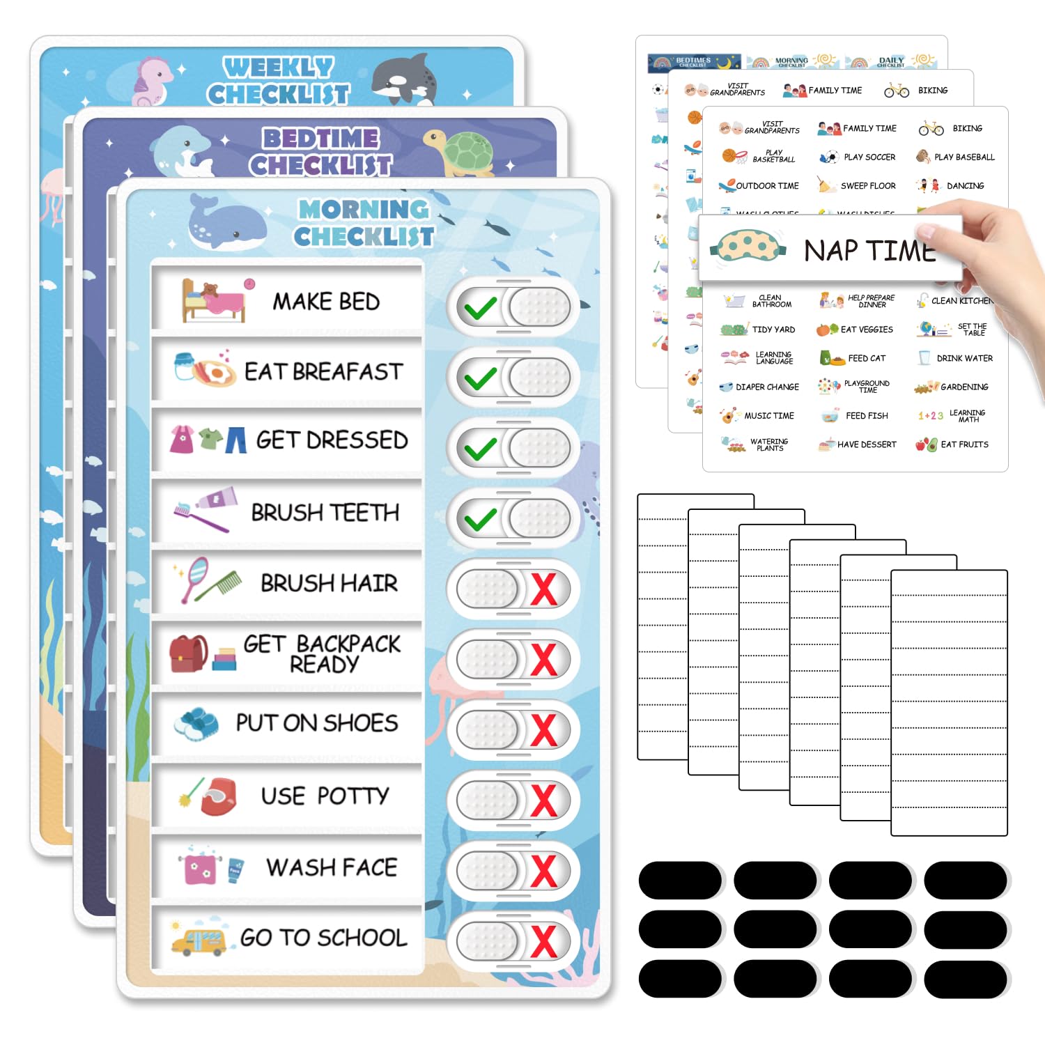 Amazon.com : 3 in 1 Bedtime/Morning Routine Chart for Kids Toddlers ...