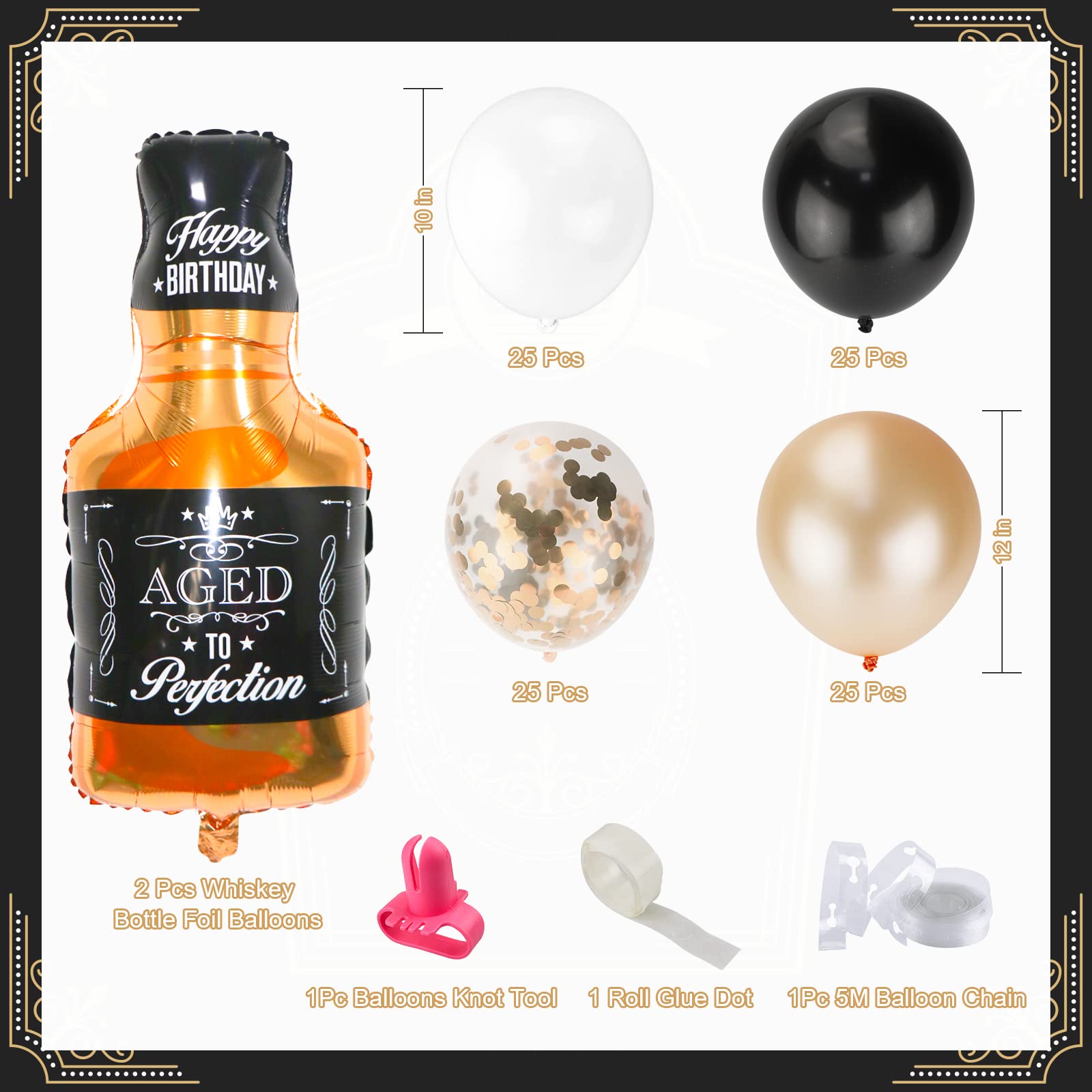 Buy Whiskey Balloons Garland Arch Kit, Black White Champagne Gold ...