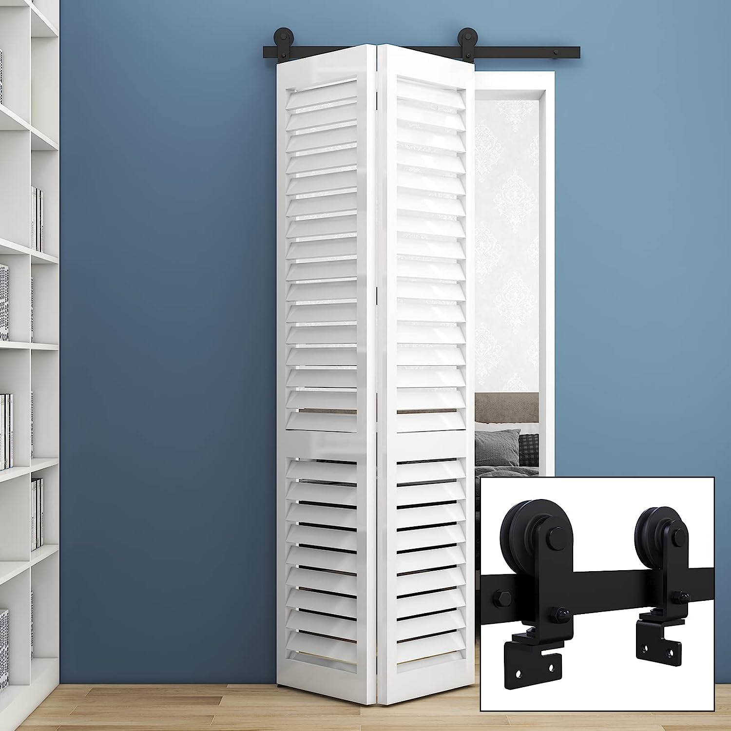 TSMST 120CM/4FT Bi-Folding Sliding Barn Door Hardware Kit, Heavy Duty ...