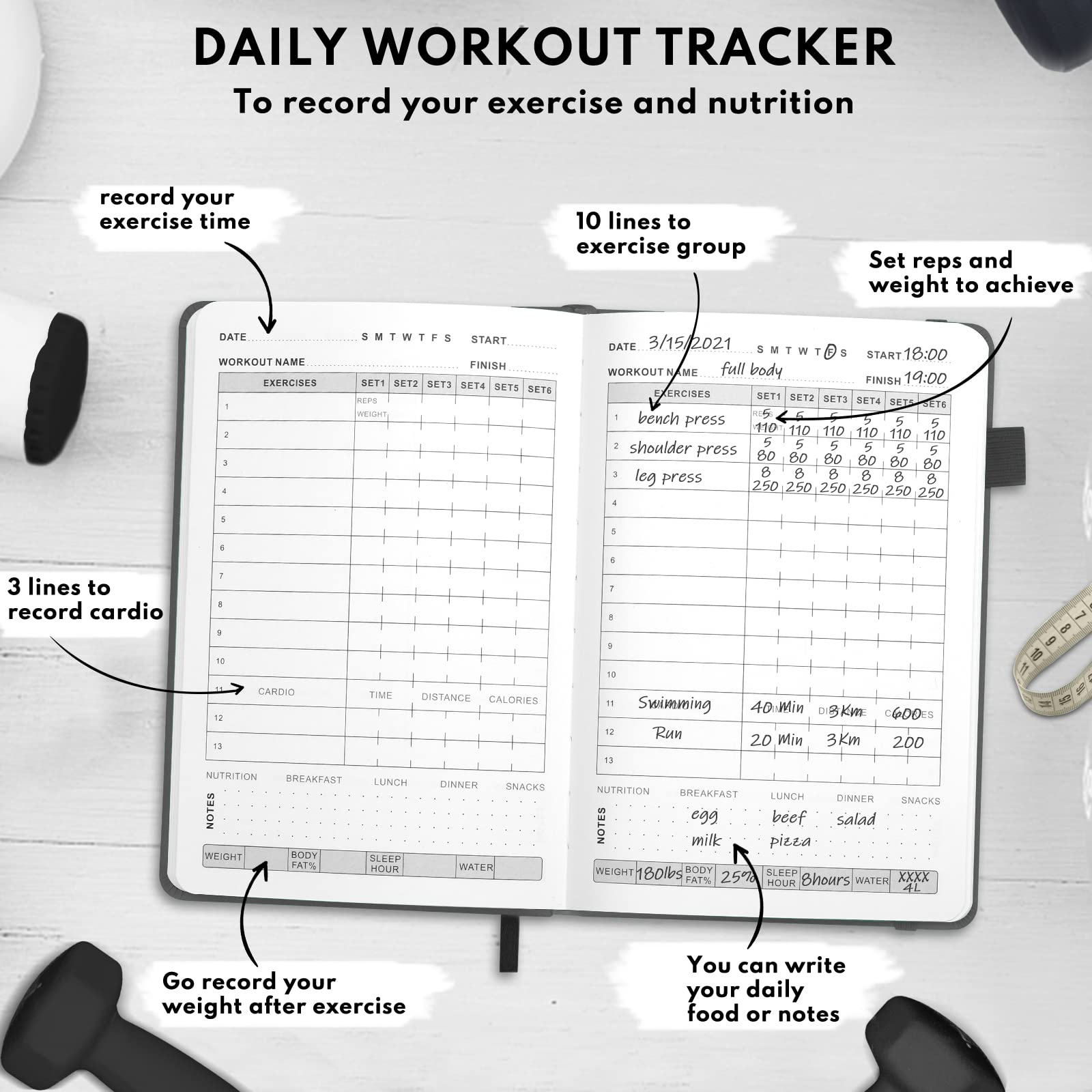 Snapklik.com : Fitness Journal Hardcover Workout Planner 6- Month ...