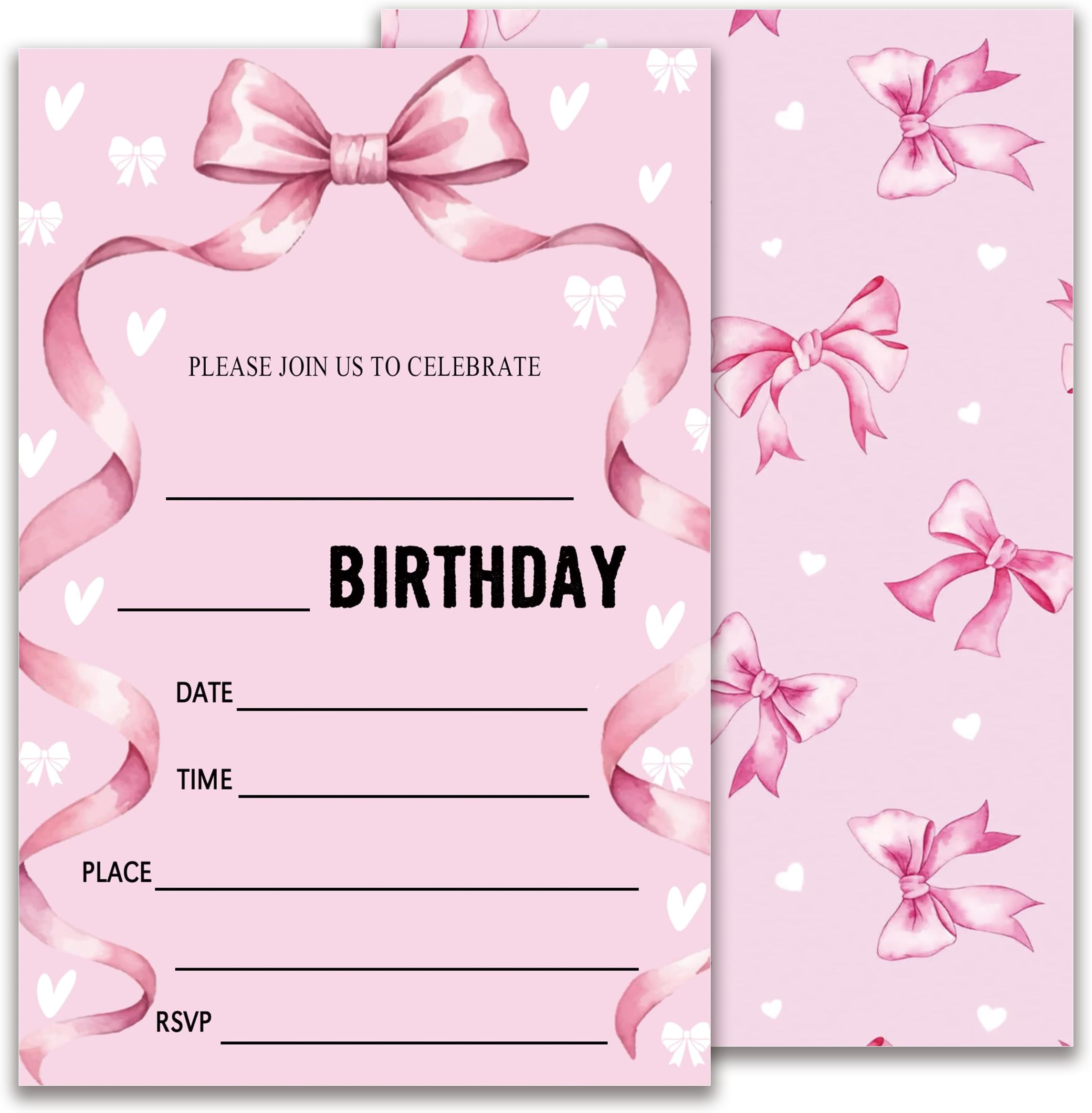 Amazon.com : JUPXB Pink Bow Birthday Invitation, Girls Party Invite ...