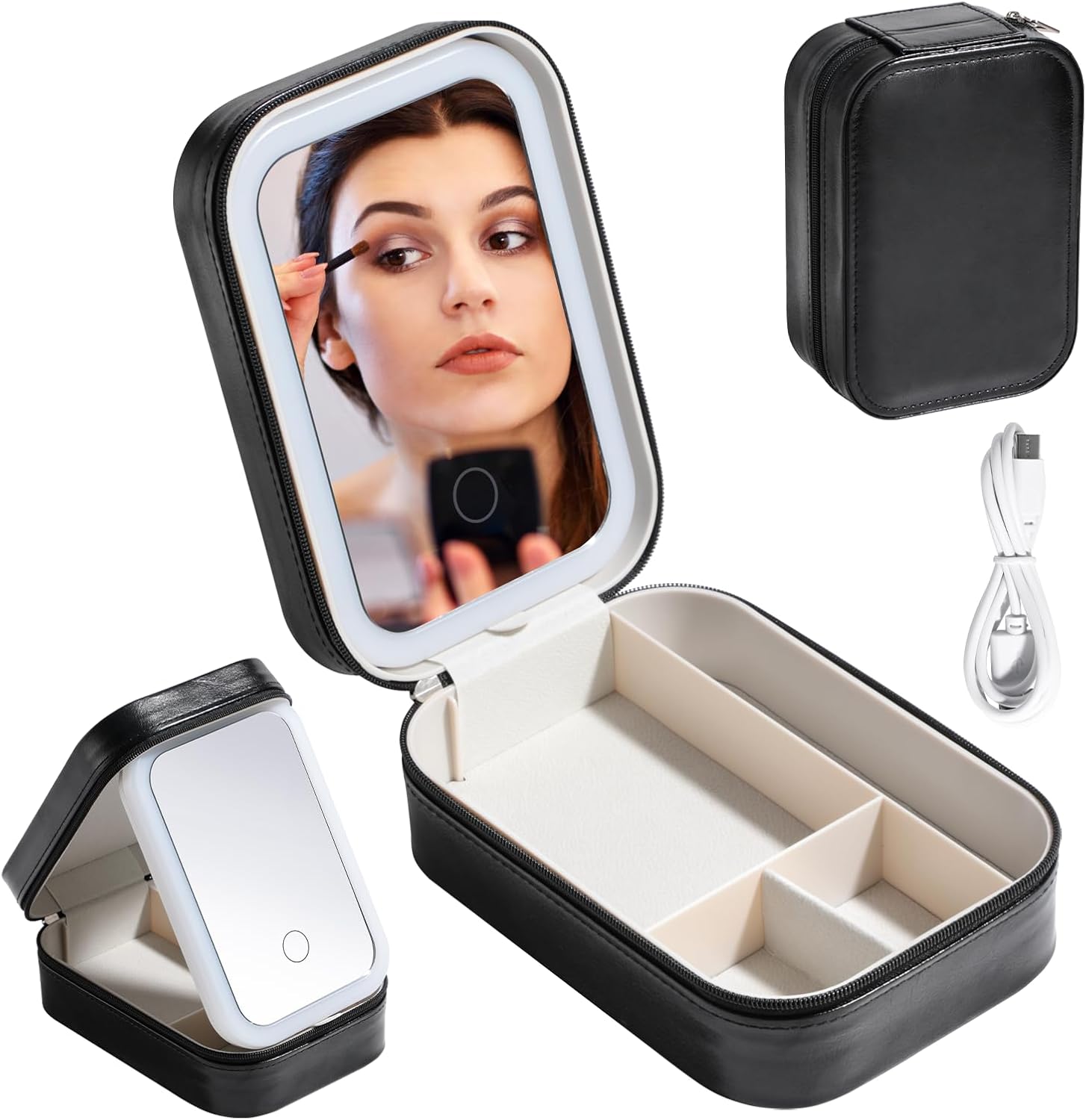 Amazon.com : BS-MALL Travel Cosmetic Mirror Case LED Makeup Mirror ...
