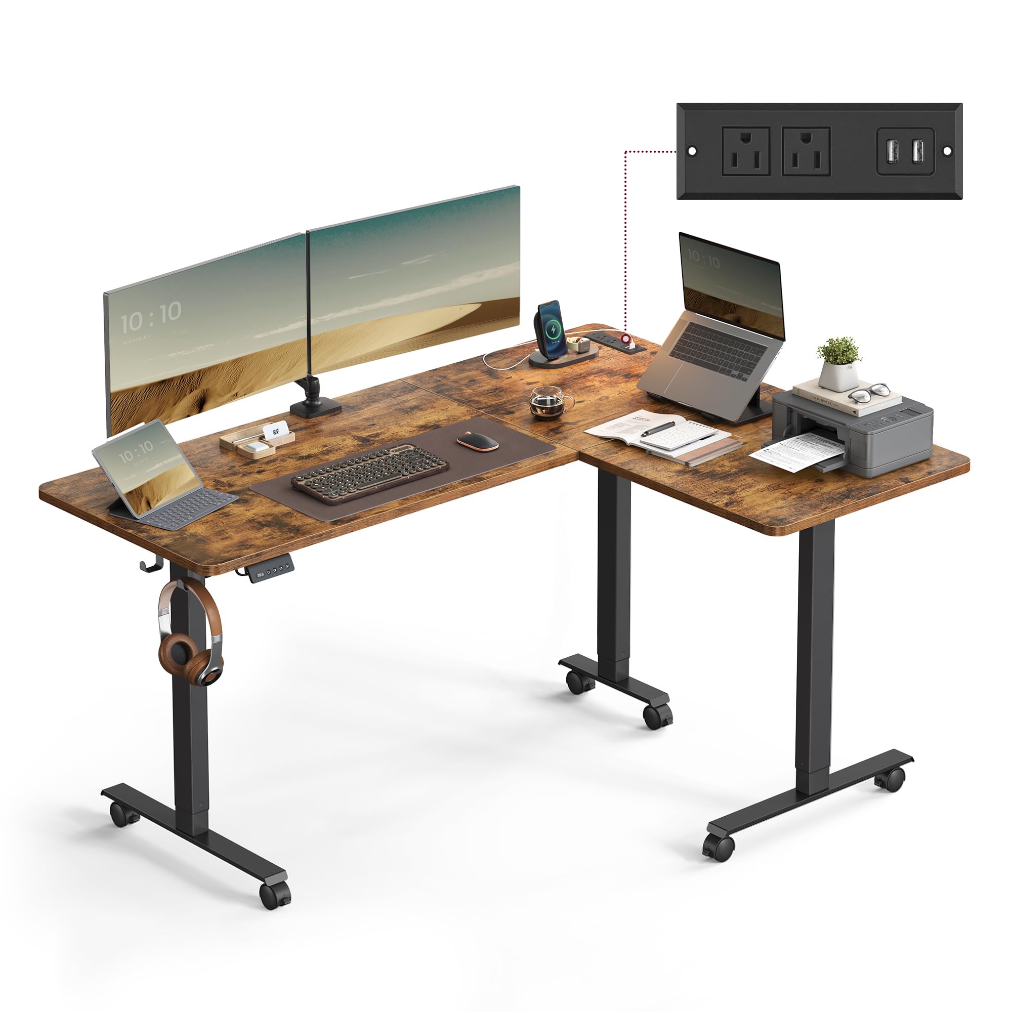 Amazon.com: VASAGLE L-Shaped Electric Standing Desk, Corner Desk with ...