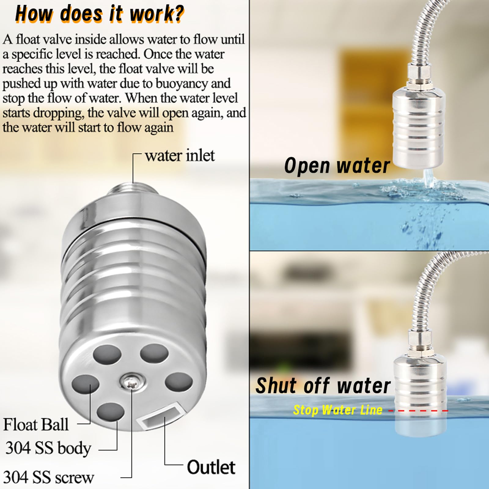 Snapklik.com : 2-Pack Float Valve, 1/2" To 3/4 1" 304 Stainless Steel ...