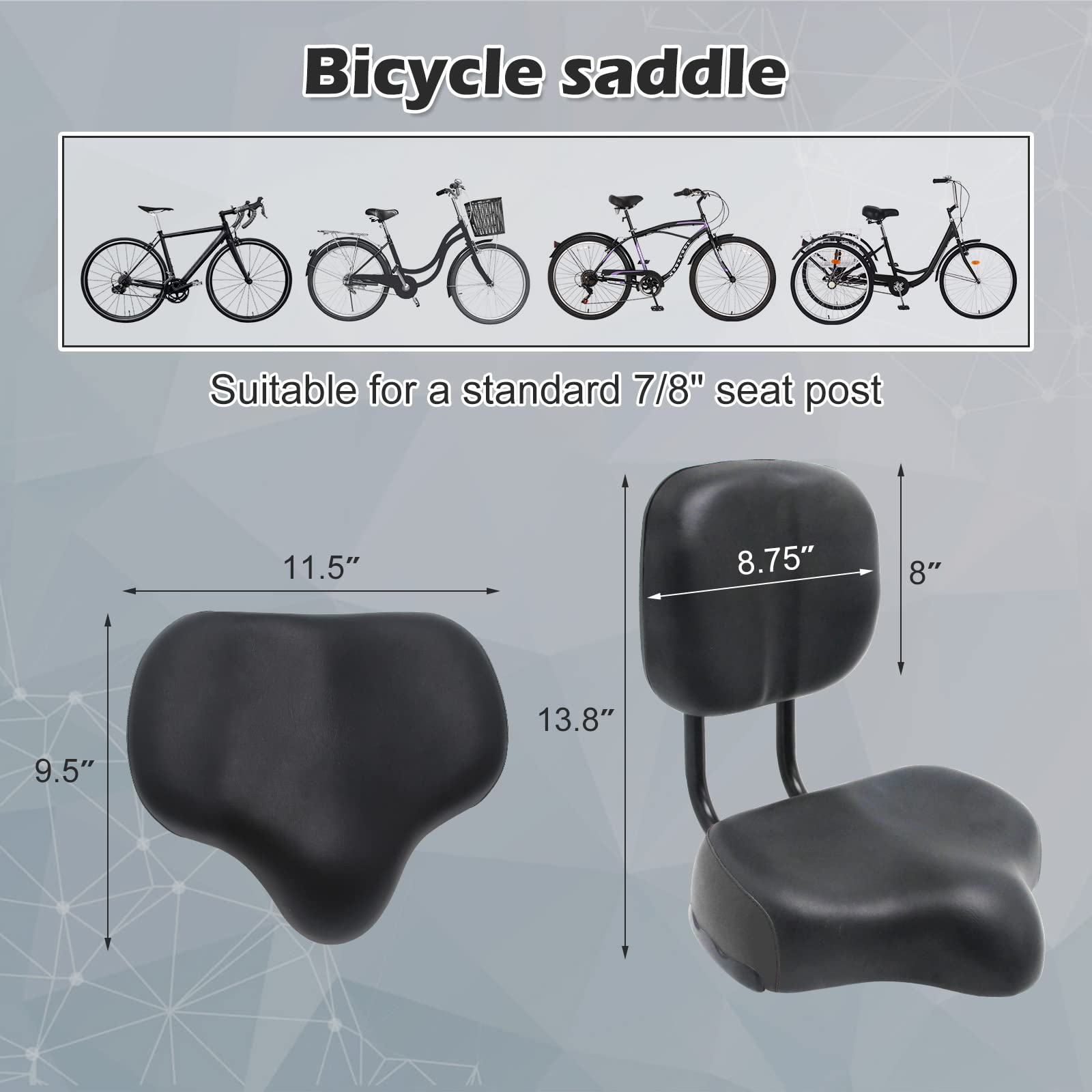 MOONCOOL Backrest Saddle Bike Seat with Backrest, 11.5" x 9.5" Bicycle ...