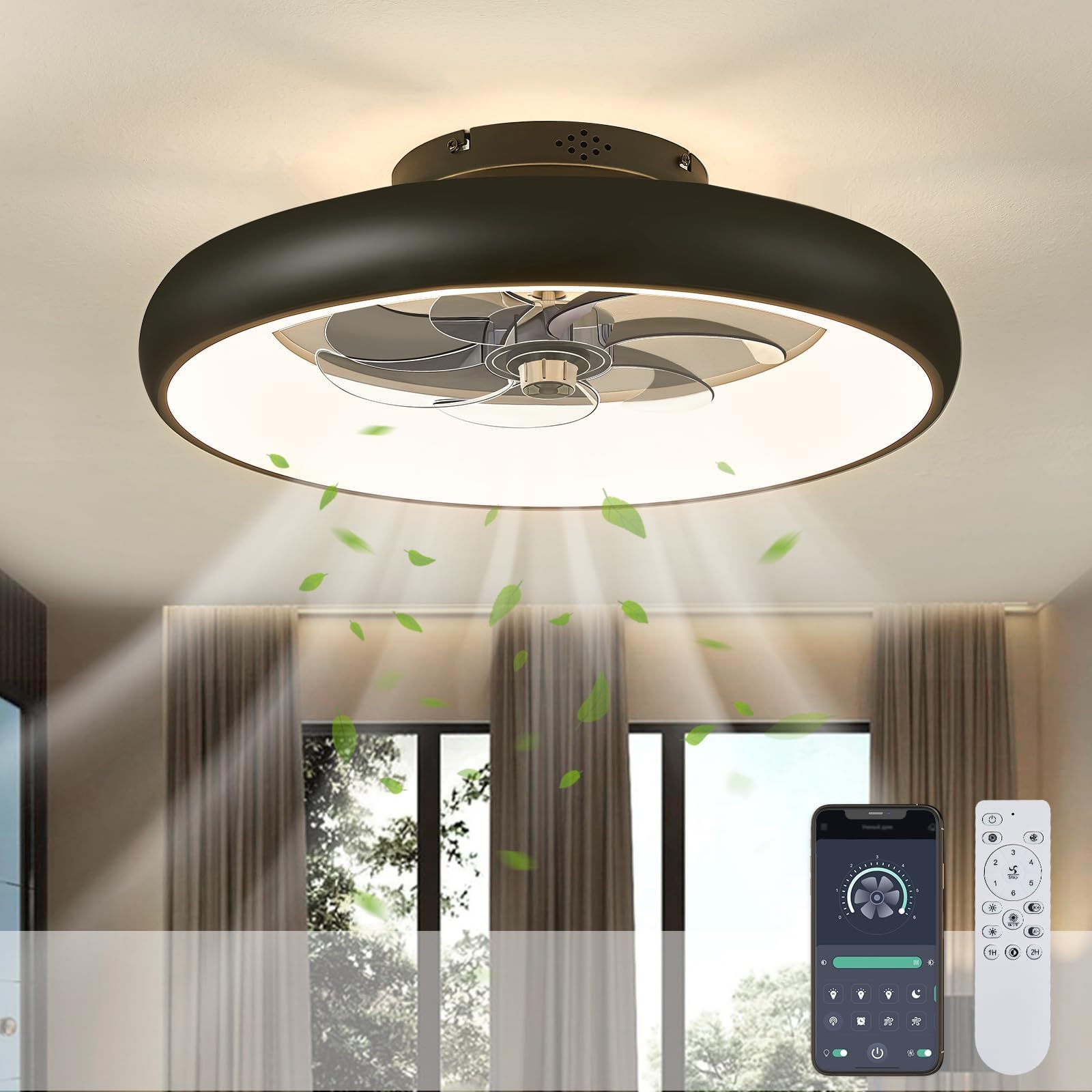 Nalezuns Ventilator Deckenleuchte,LED Deckenventilator mit Beleuchtung ...