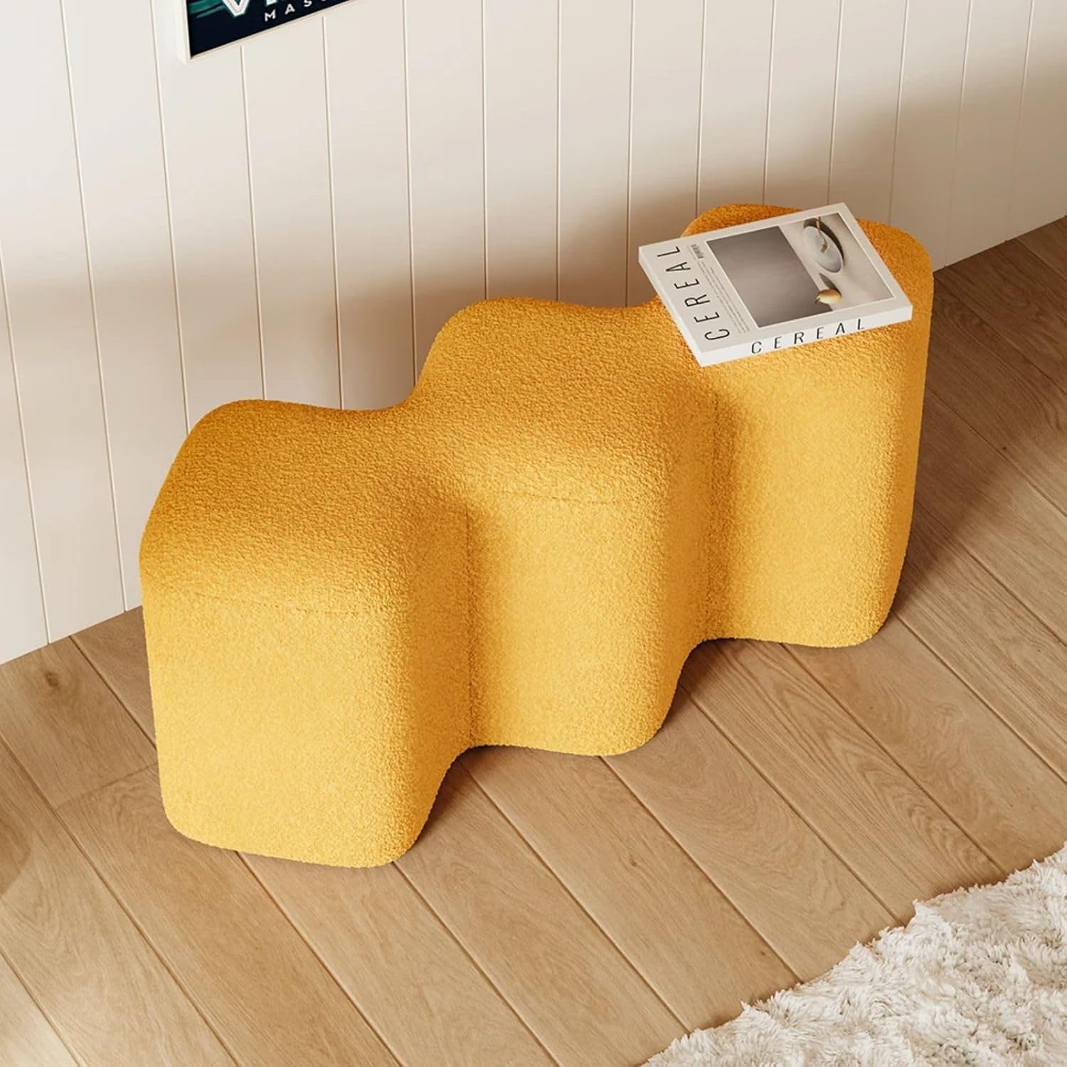 Amazon.com: LOVEDIMA Modern Yellow Entryway Bench Boucle Upholstered ...