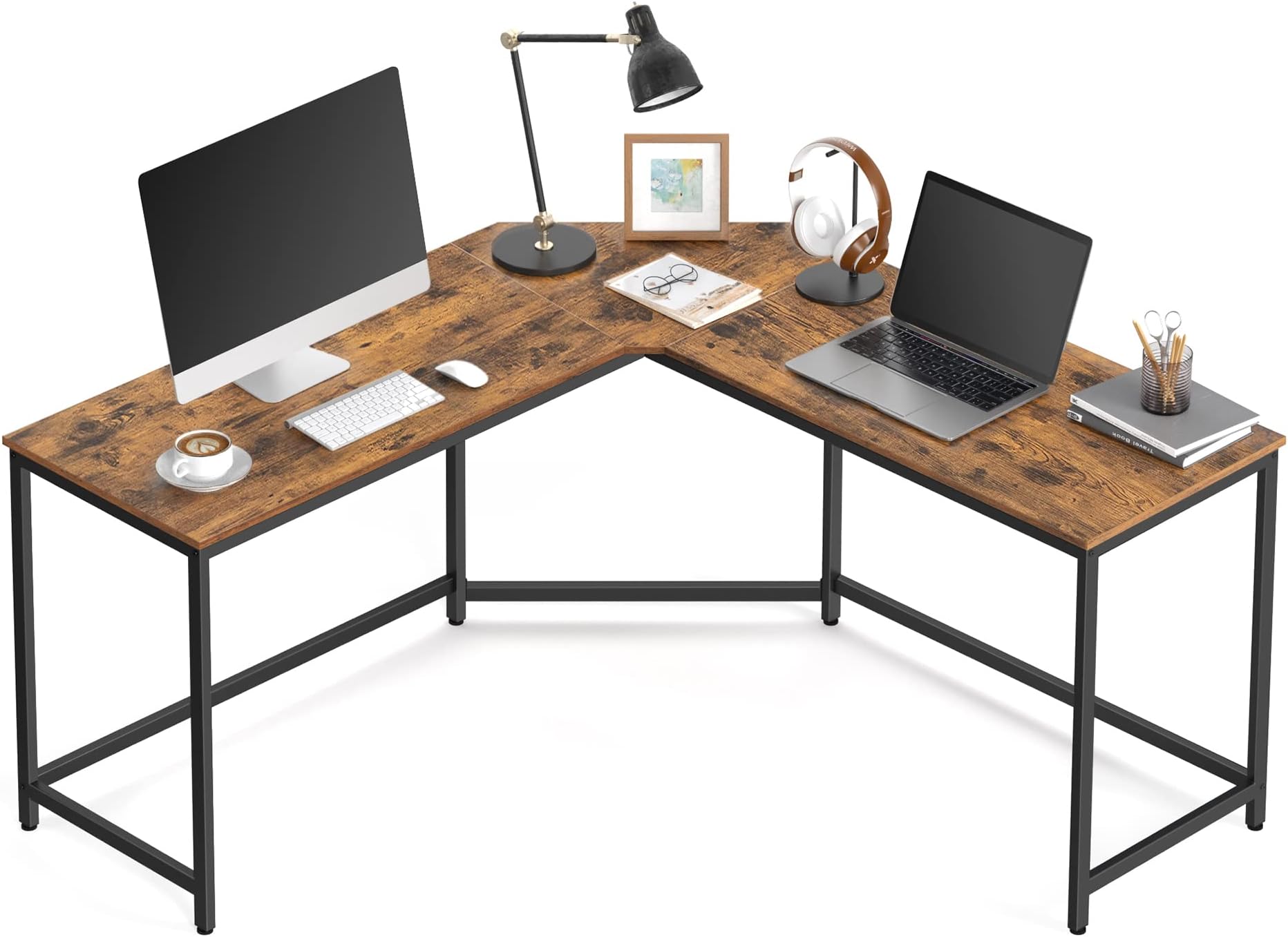 TREETALK Computer desk, L-shaped Desk with 2-Layer Shelves,Large PC ...