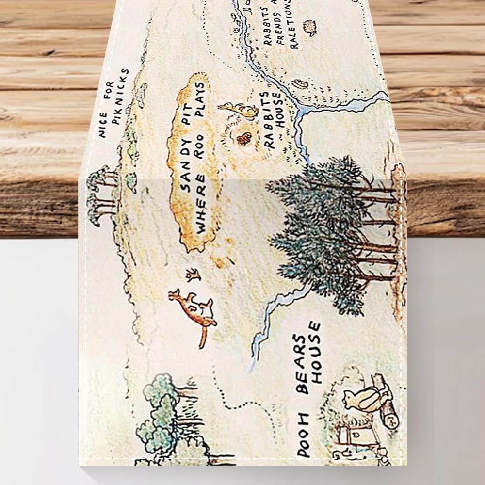 Amazon.com: Vintage Winnie Map Table Runner 13x72 Inch - Classic Pooh ...
